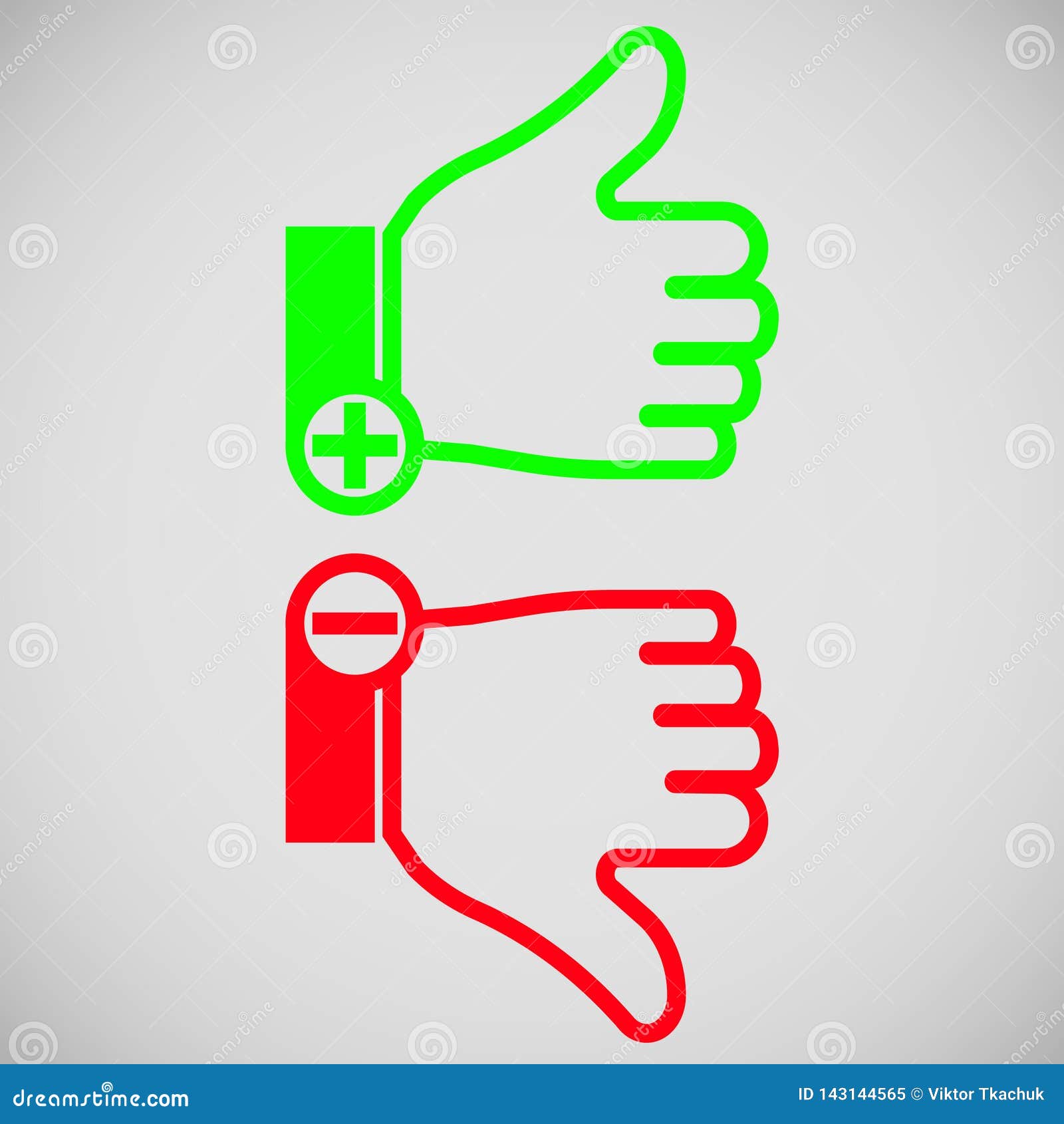 Colored Thumb Icon Up and Down with Plus and Minus. Stock Vector ...