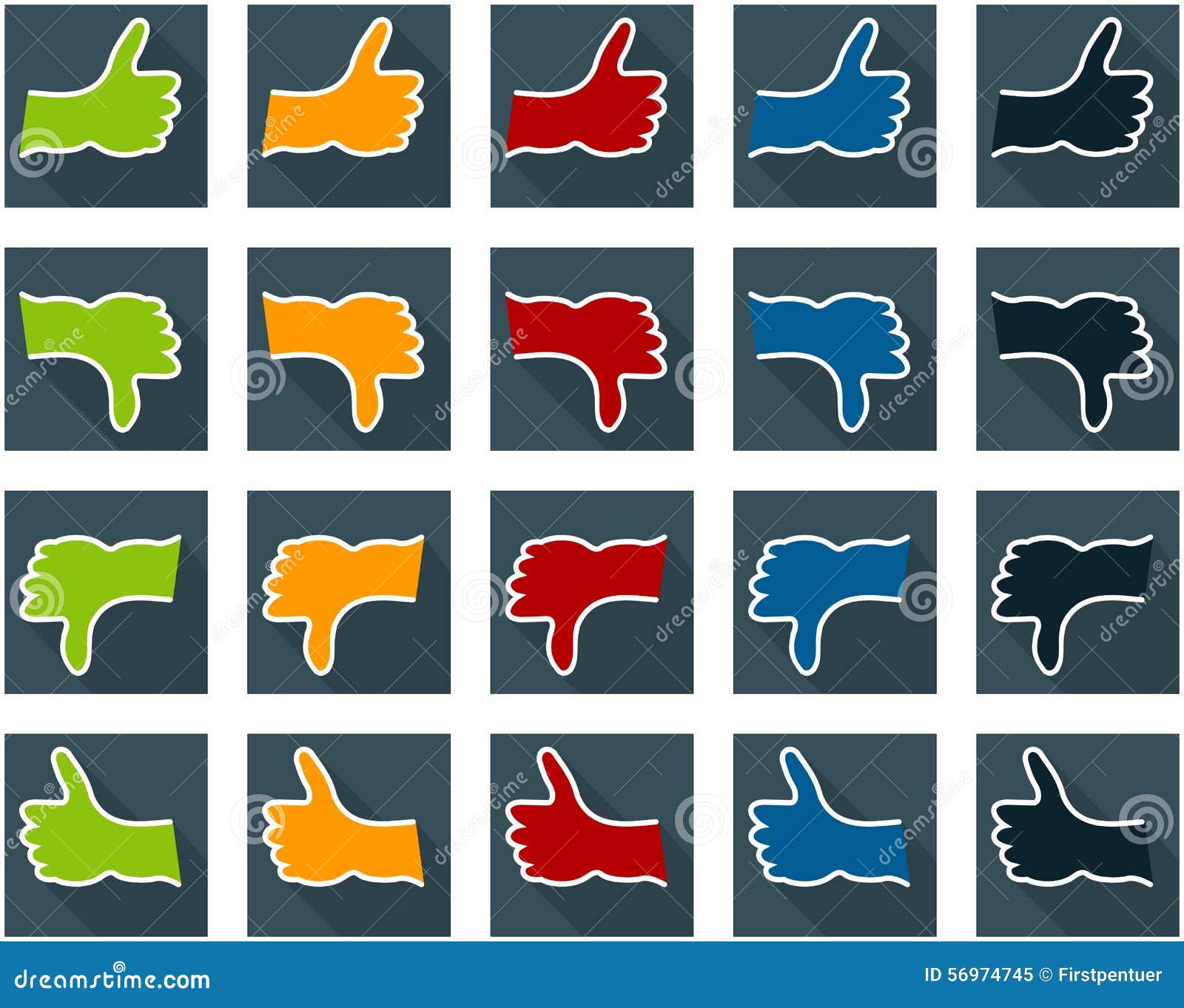 Colored Thumbs Up and Down Hands Flat Icons Stock Illustration ...