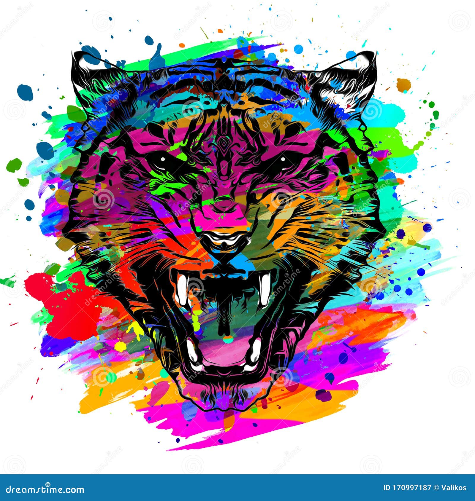 Colored Tiger Isolated on White Background Stock Illustration ...