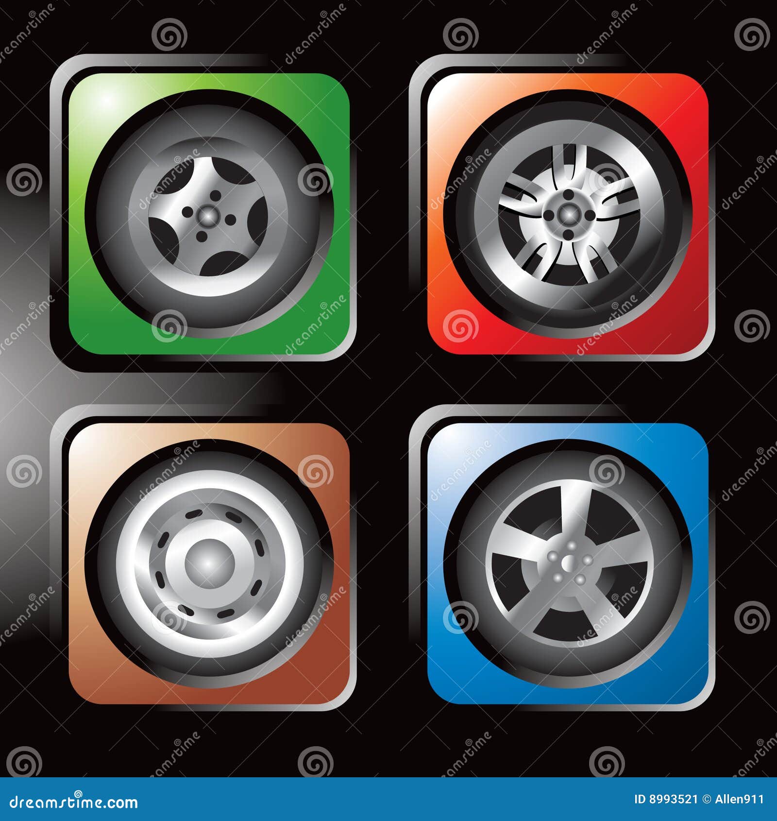 Colored tire icons stock vector. Illustration of garage - 8993521