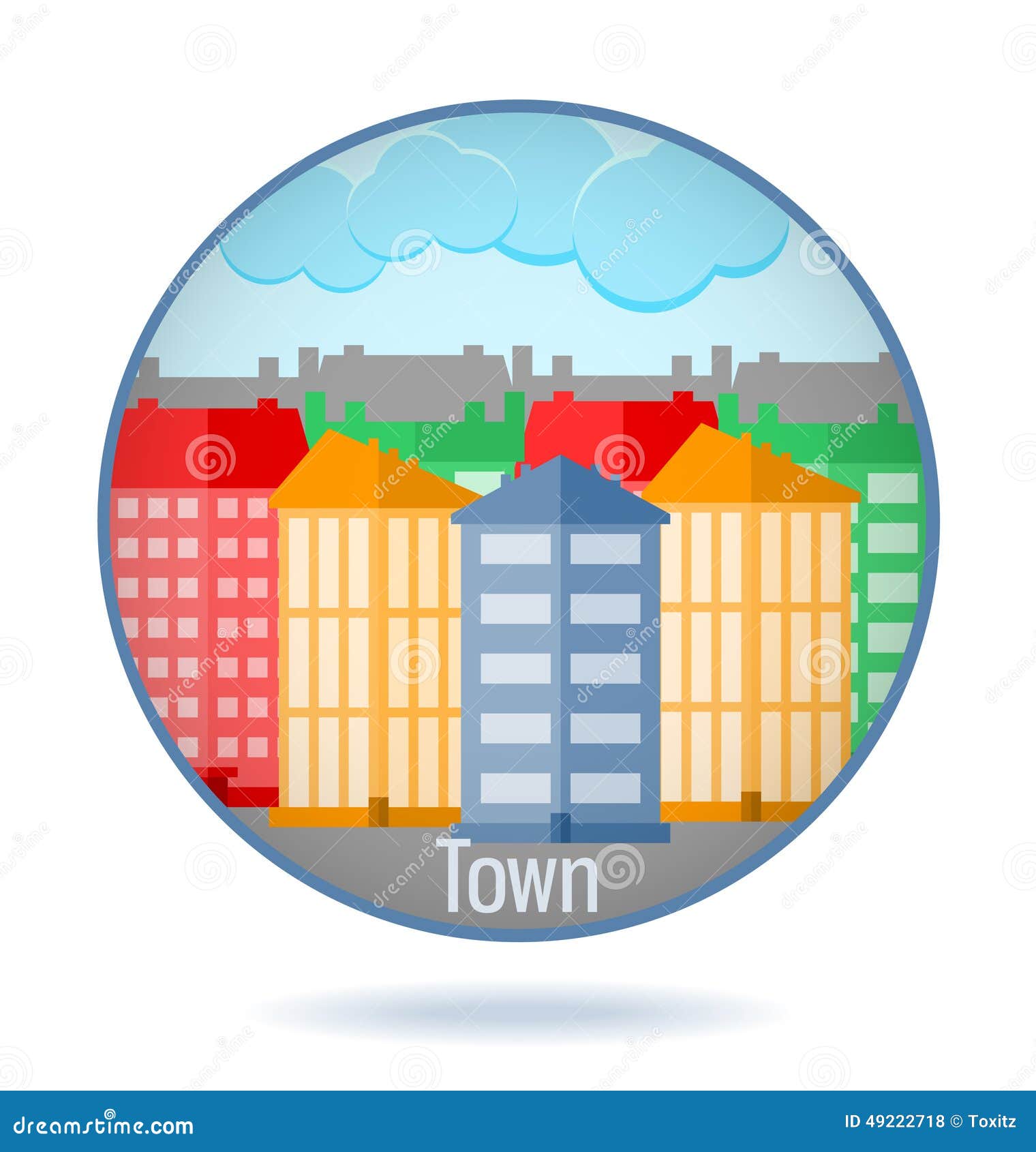 Colored Town in a Circle Frame. Stock Vector - Illustration of design ...