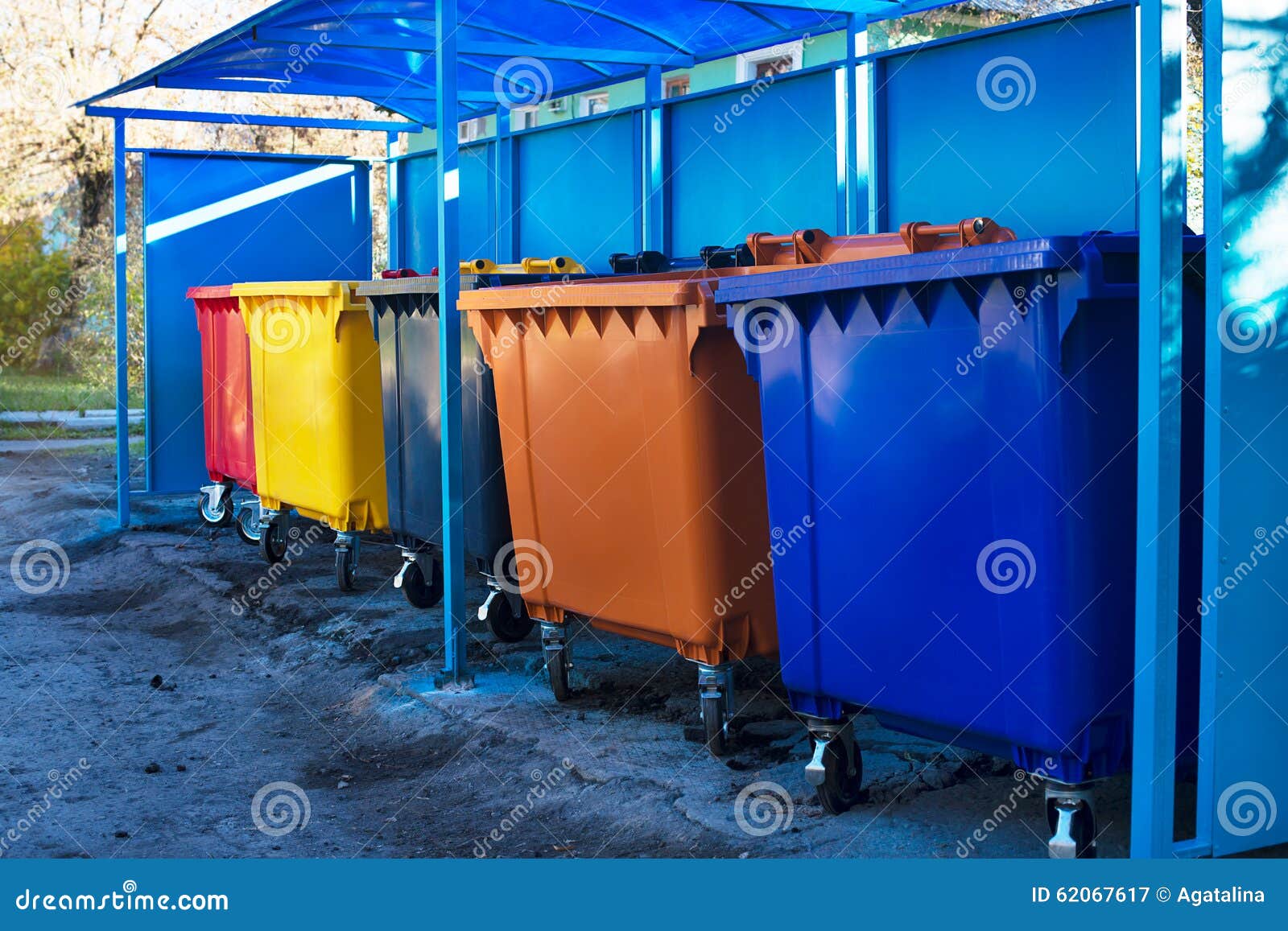 Colored trash bins stock image. Image of group, urban - 62067617
