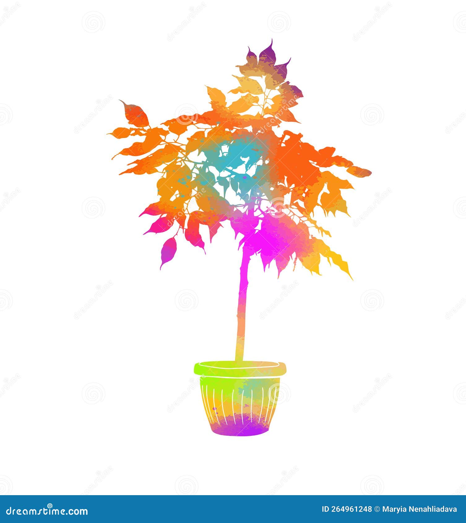 Colored Tree in a Pot. Vector Illustration Stock Vector - Illustration ...