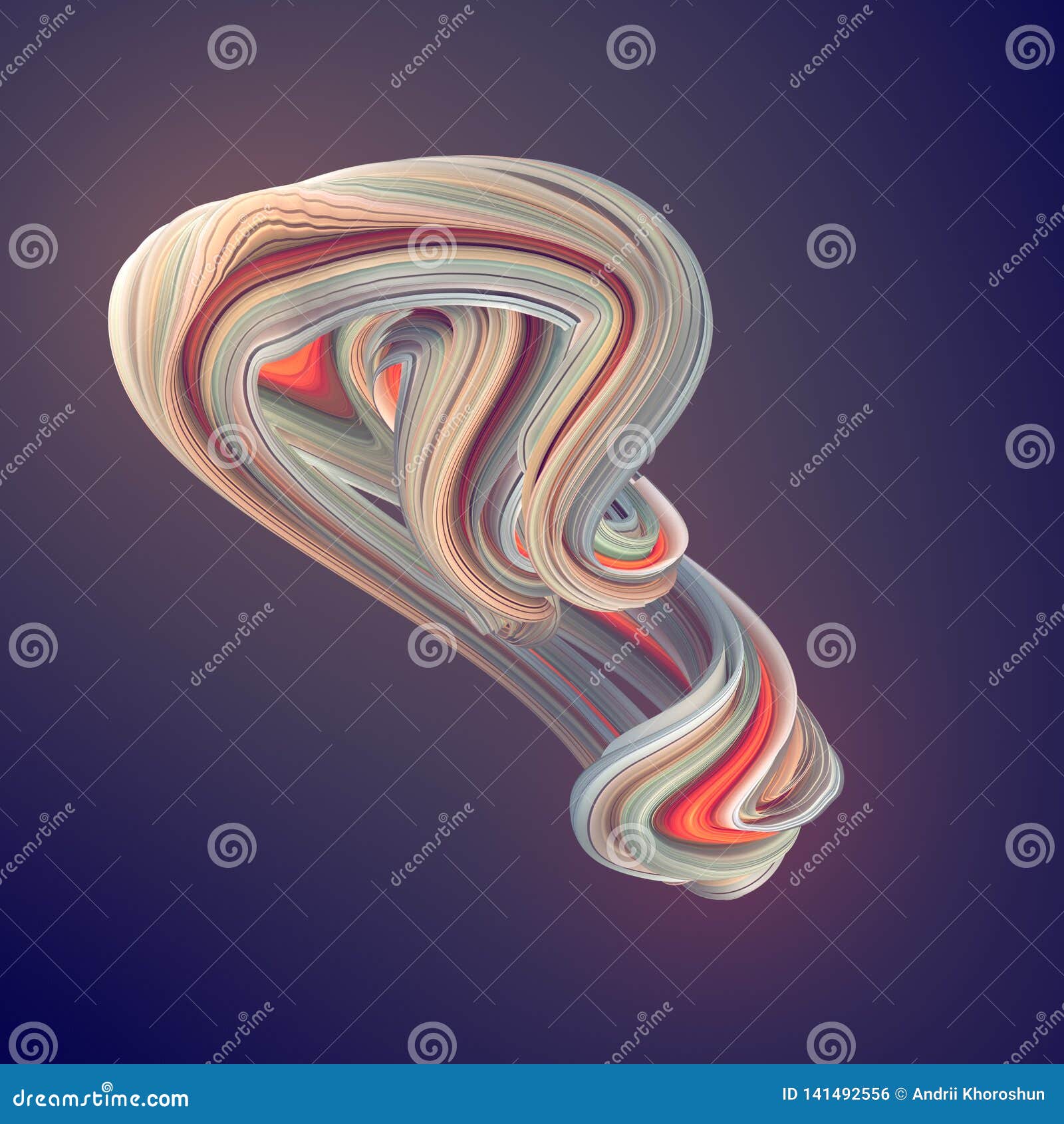 Colored Twisted Shape. Computer Generated Abstract Geometric 3D Render ...