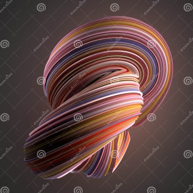 Colored Twisted Shape. Computer Generated Abstract Geometric 3D Render ...