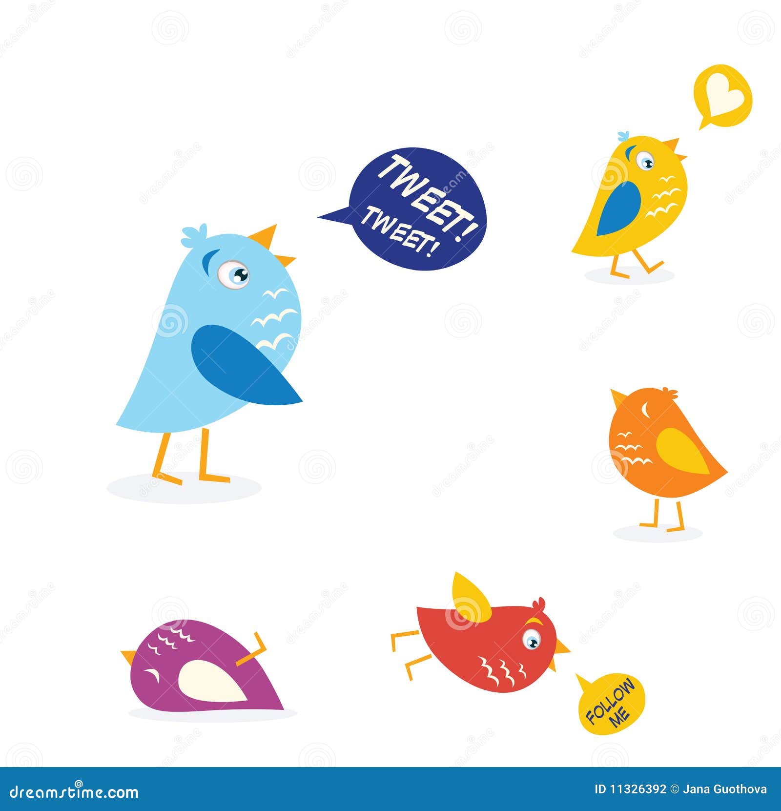 Colored twitter birds set stock vector. Illustration of copyspace ...