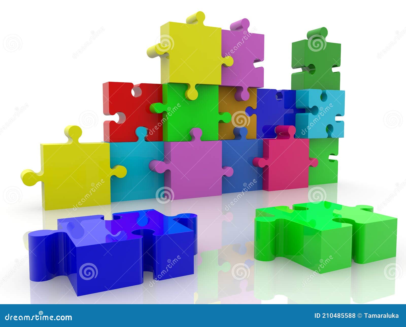 Colored Unfinished Puzzle Wall on White Stock Illustration ...