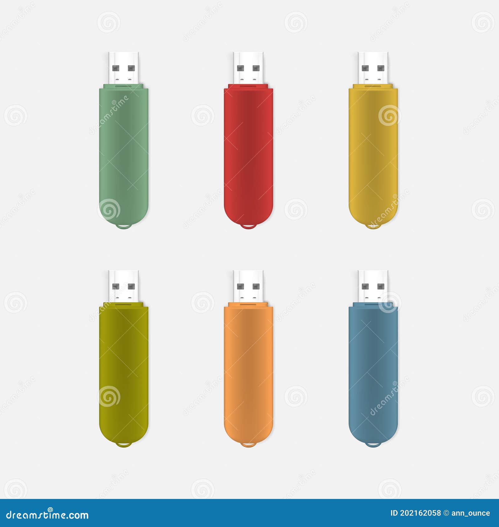 Colored USB Flash Drive, Realistic Vector Mockup Set Stock Vector ...