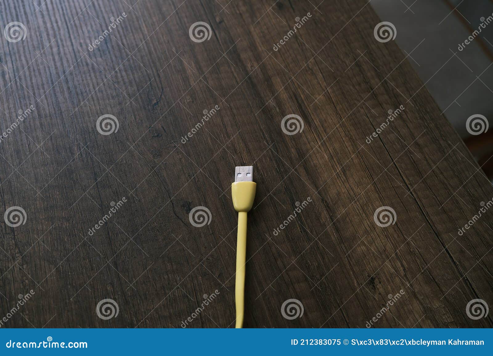 Colored USB Type Cable Staying on Dark Wooden Table. Stock Image ...