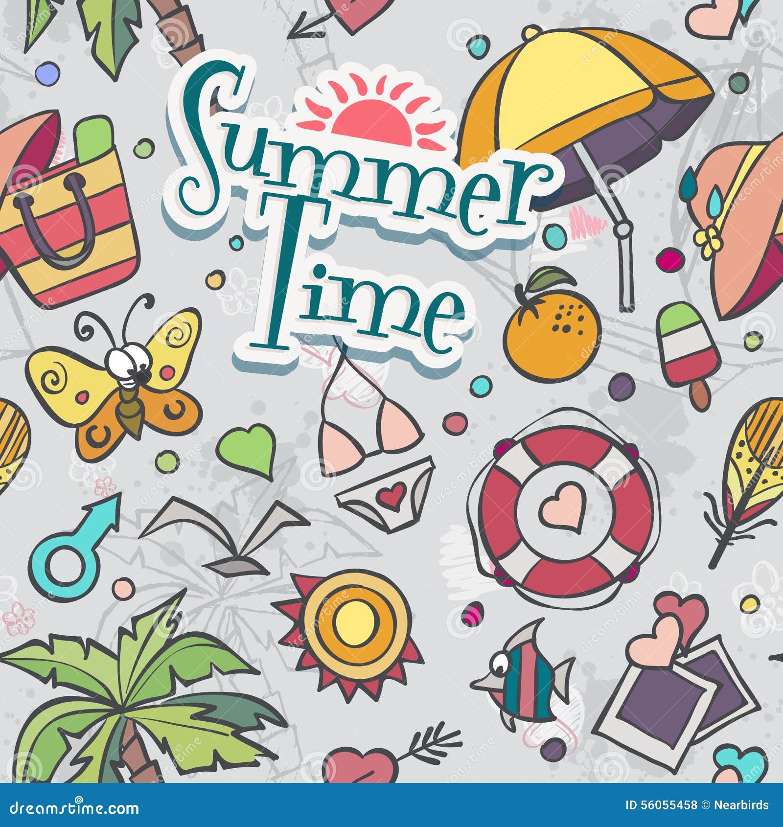 A Colored Vector Texture with Summer and Beach Doodles Stock Vector ...