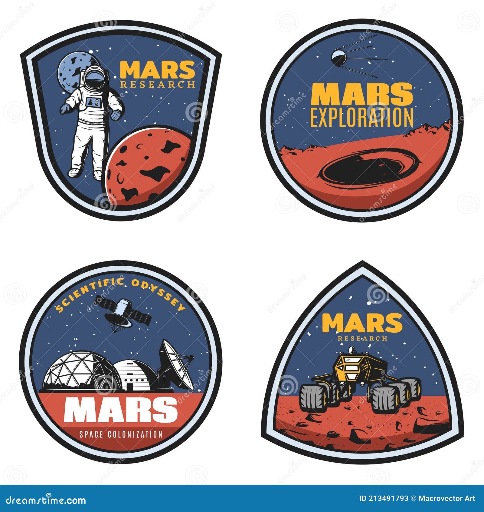 Colored Vintage Mars Research Emblems Set with Astronaut Stock Vector ...