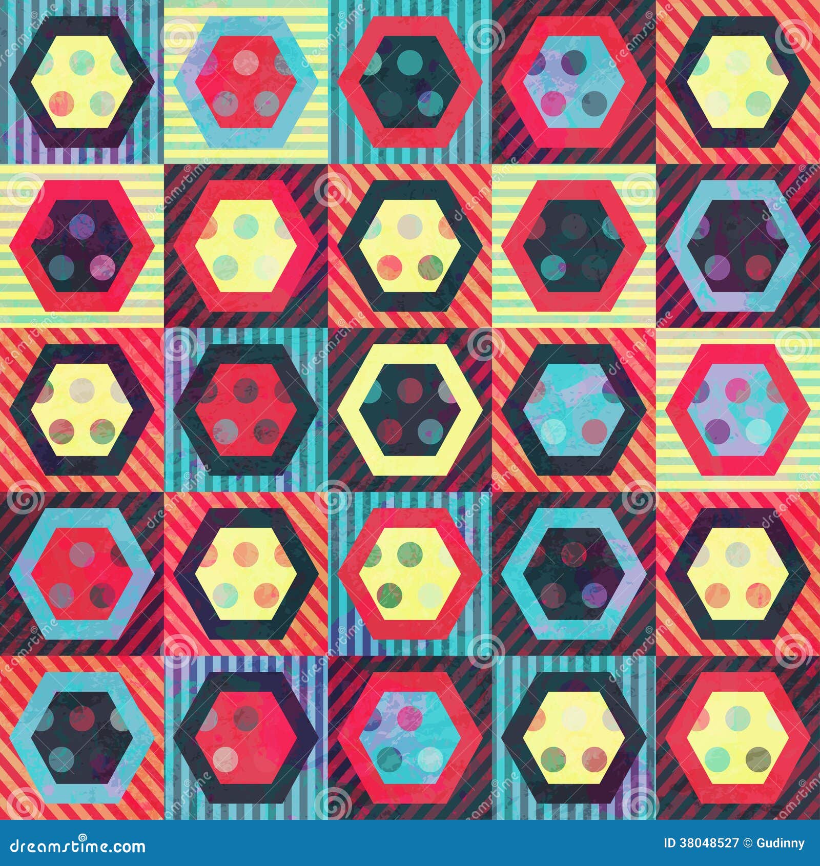 Colored Vintage Rhombus Seamless Pattern with Grunge Effect Stock ...