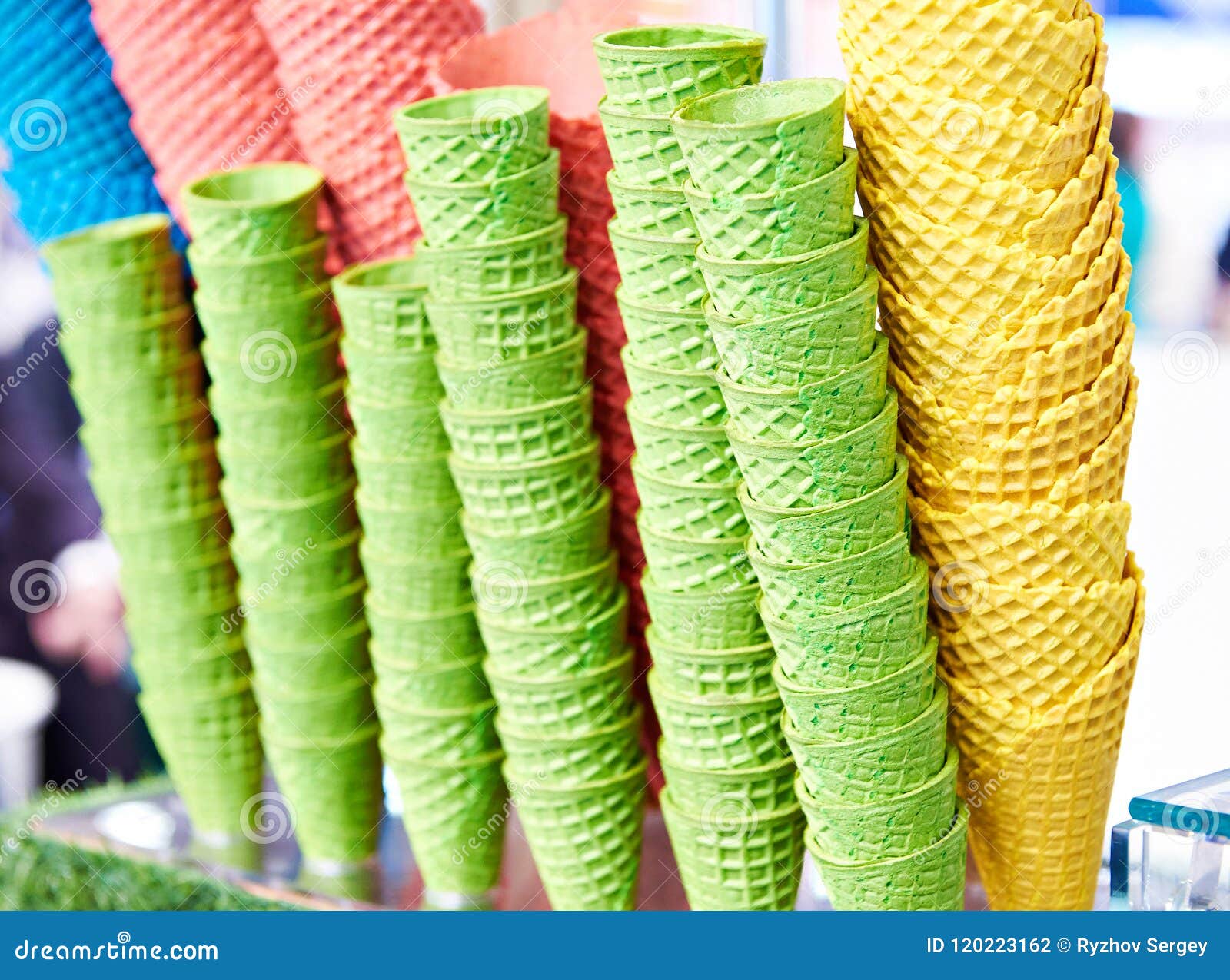 Color Waffle Cones for Ice Cream Stock Photo - Image of product, pink ...