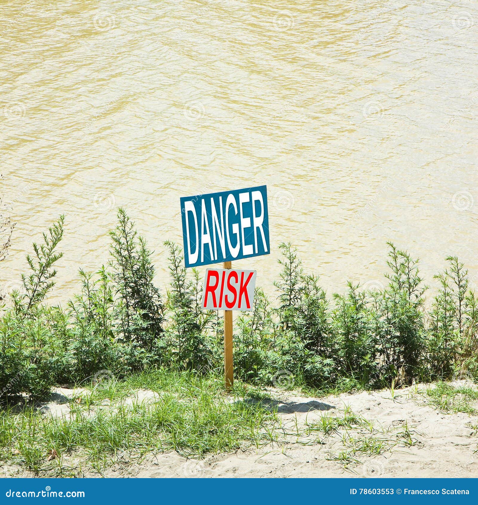 Colored Warning Signboard by the River Stock Image - Image of harbor ...