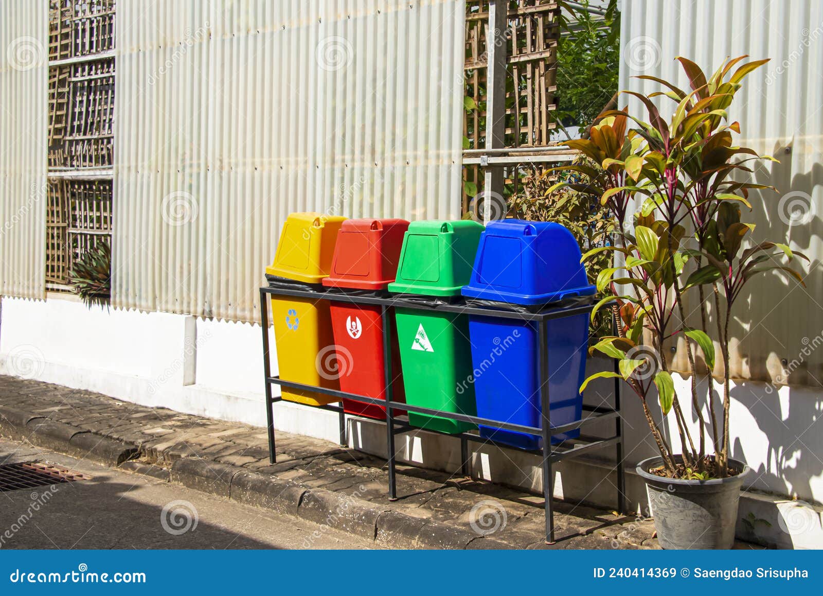 Colored Waste Bins for Waste Classification Stock Image - Image of park ...