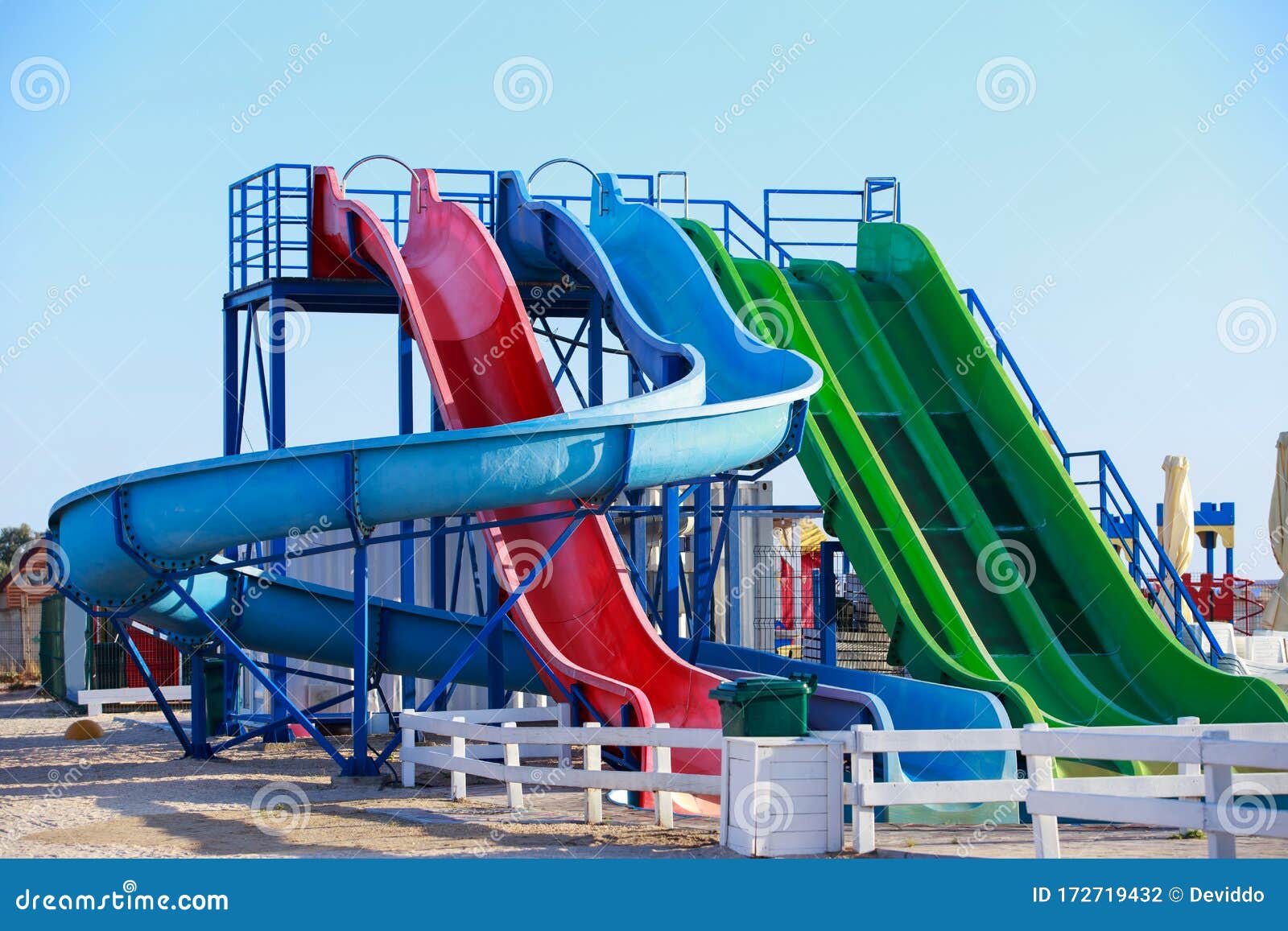 Colored water slides stock photo. Image of park, sunny - 172719432