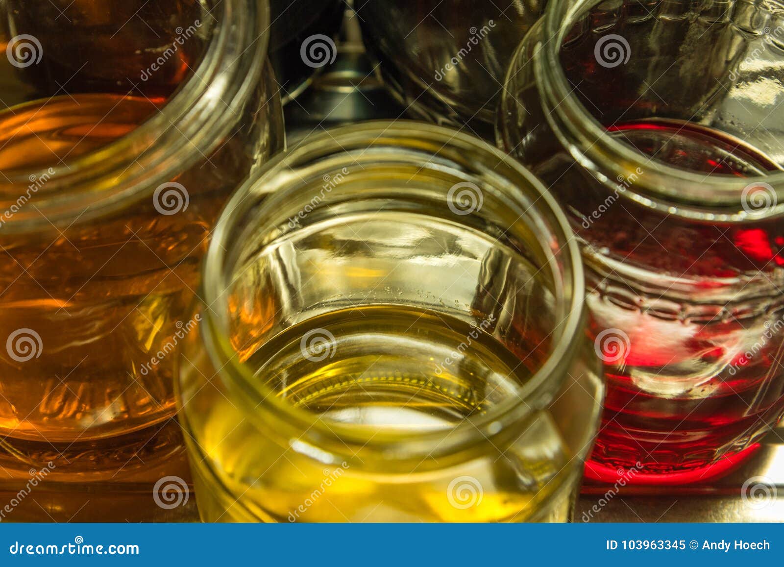 Colored Water at Three Classes from the Top Stock Image - Image of ...
