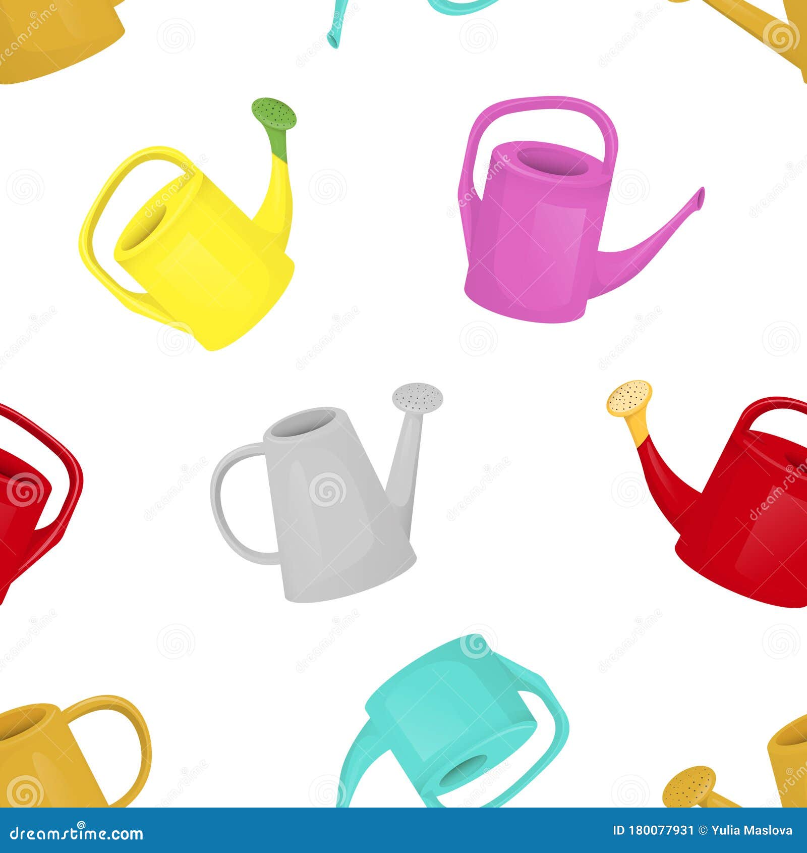 Colored Watering Cans. Seamless Pattern Stock Vector - Illustration of ...