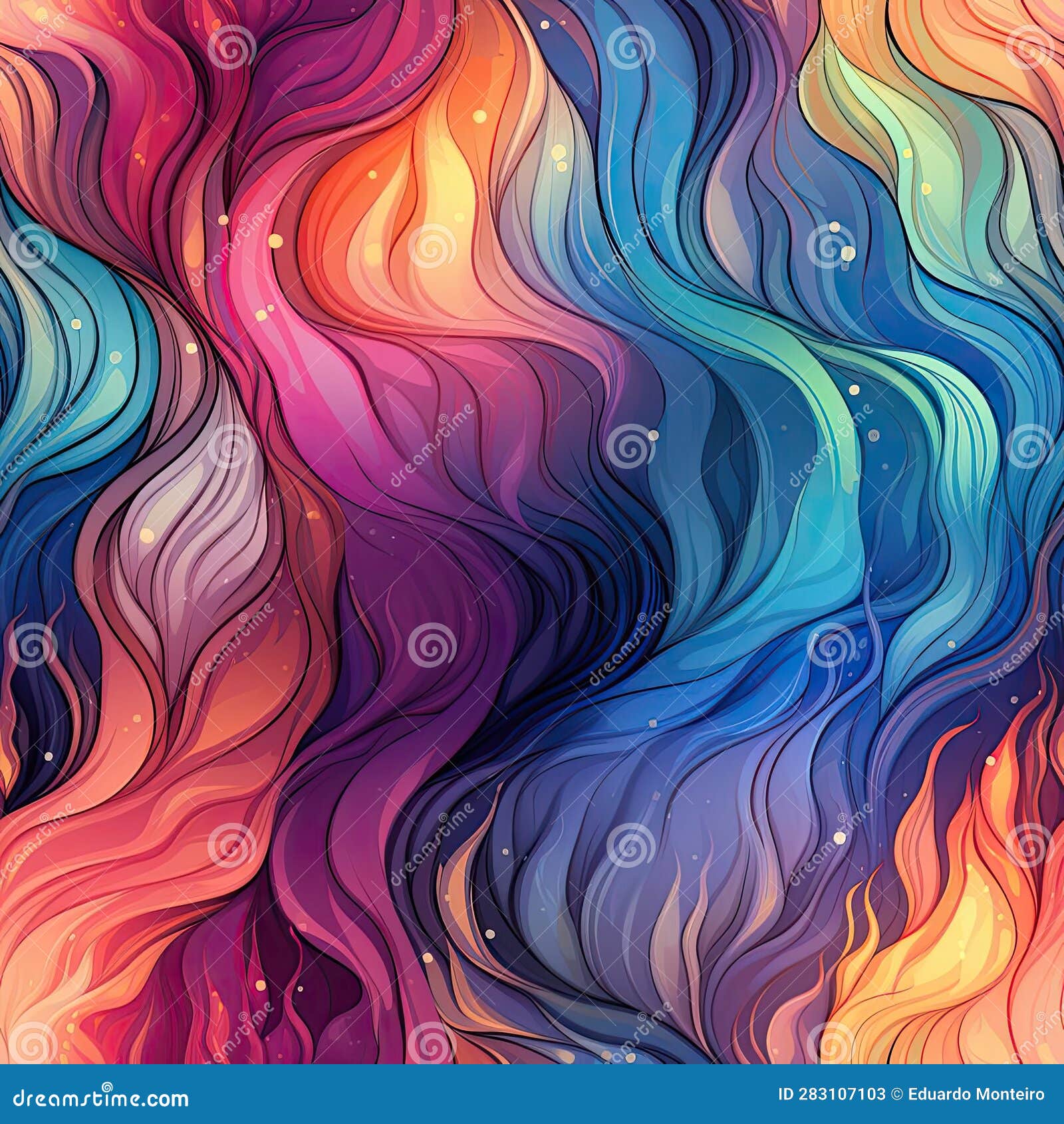 Colored Wavy Background with Fire and Stars (tiled) Stock Illustration ...