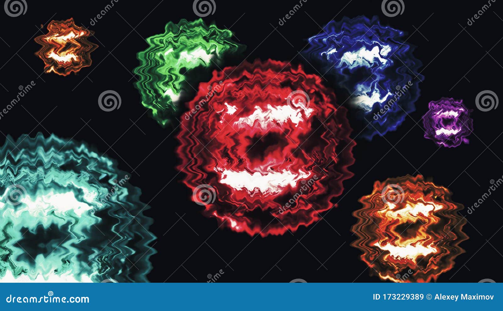 Colored Wavy Round Balls with Texture on a Black Background. Stock ...