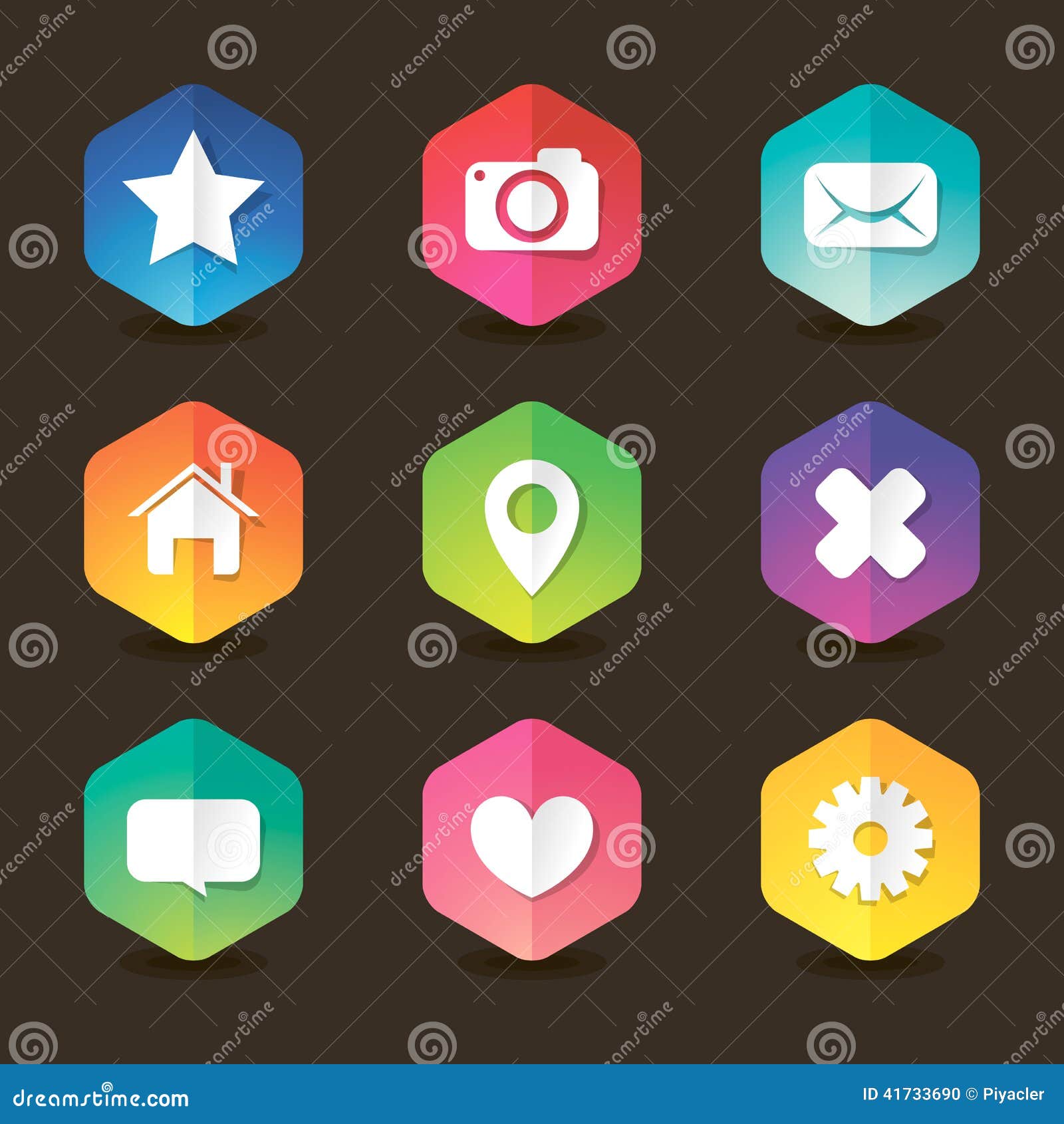 Colored Web Hexagon Icon Set with Shadows Stock Vector - Illustration ...