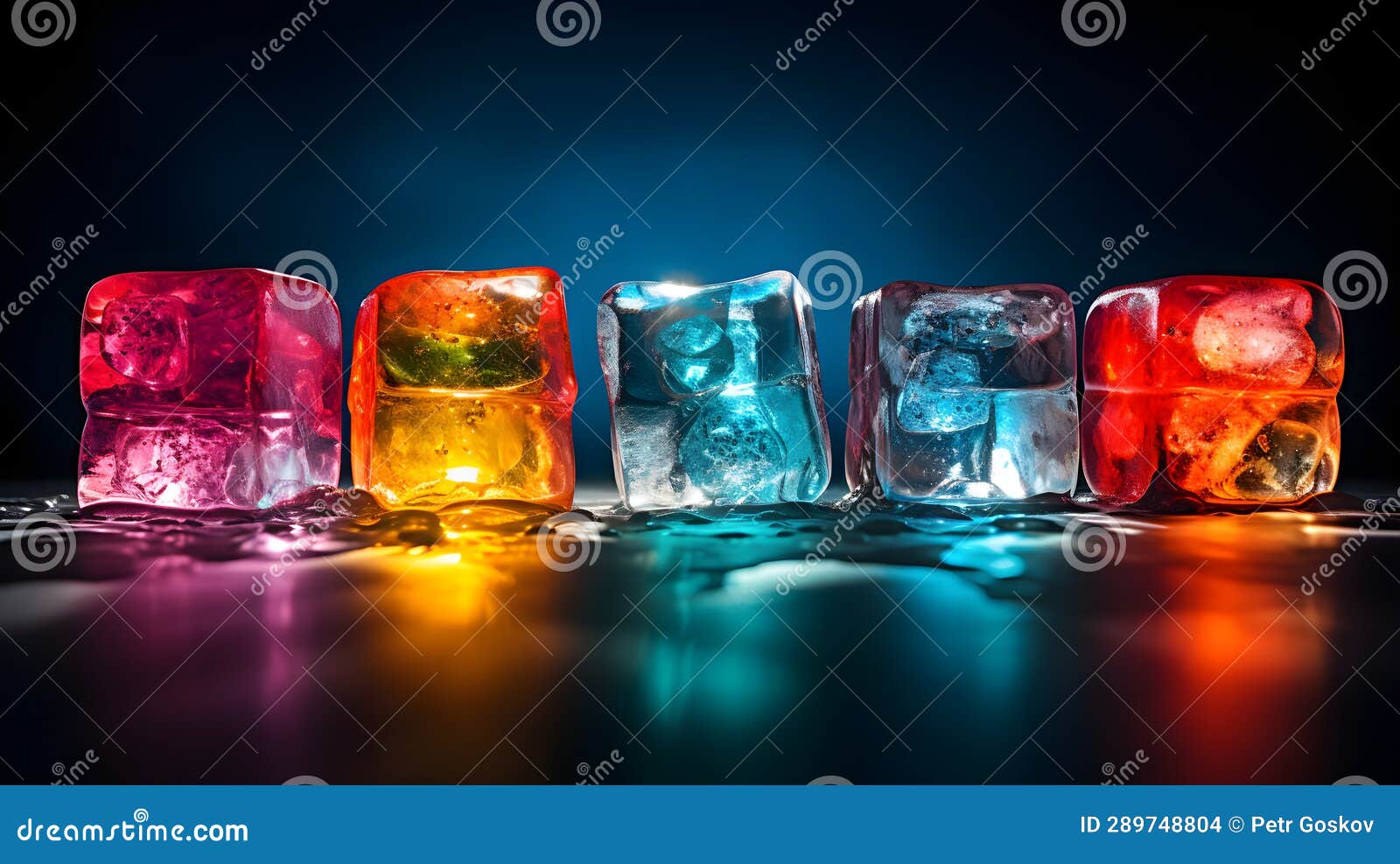 Colored wet ice cubes stock photo. Image of abstract - 289748804