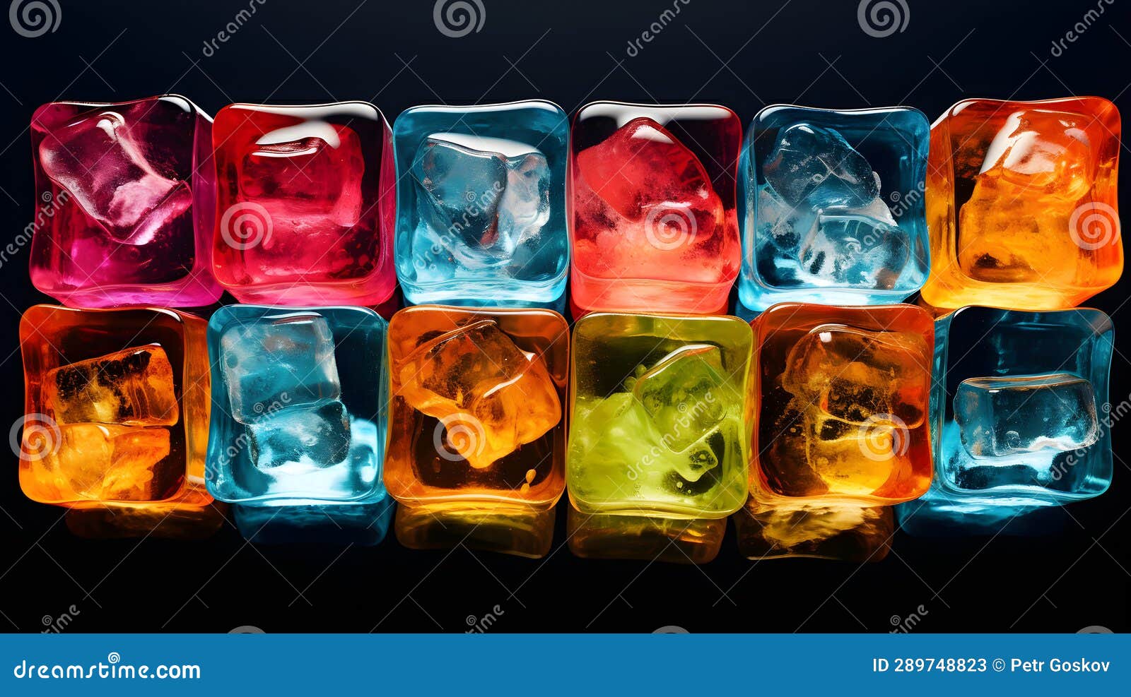 Colored wet ice cubes stock image. Image of closeup - 289748823