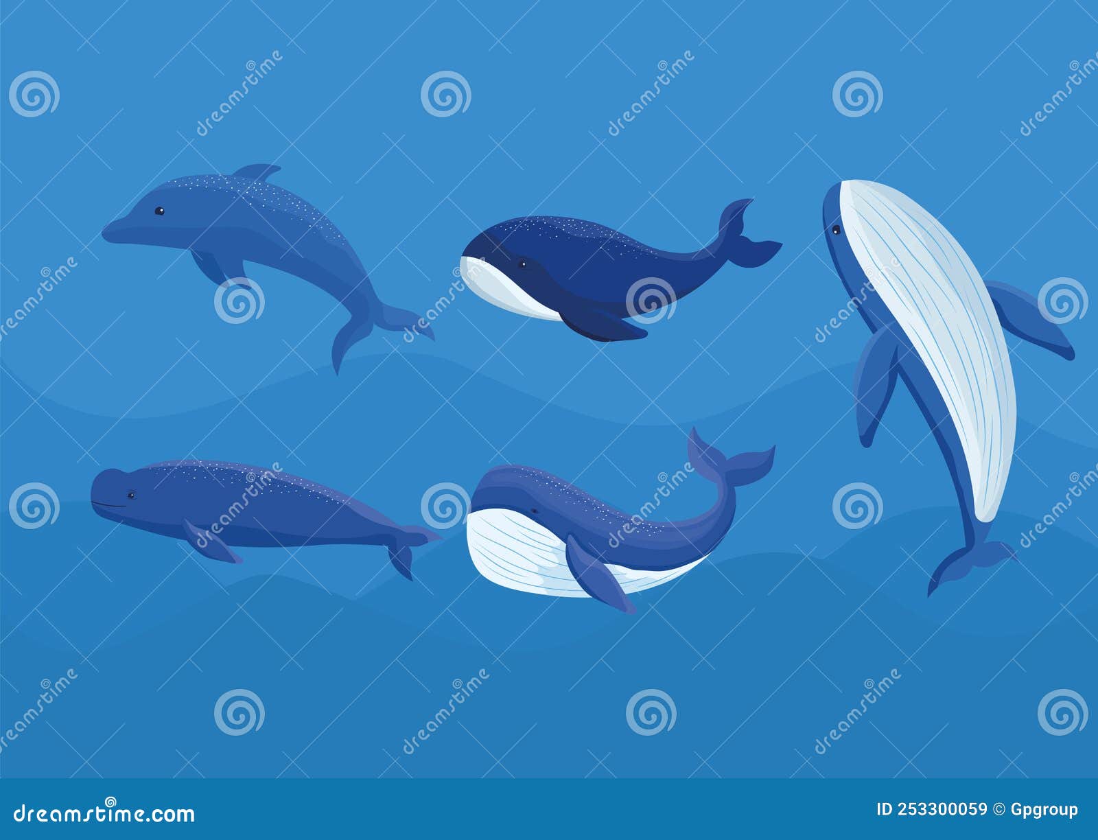 Colored whales bundle stock vector. Illustration of mammal - 253300059
