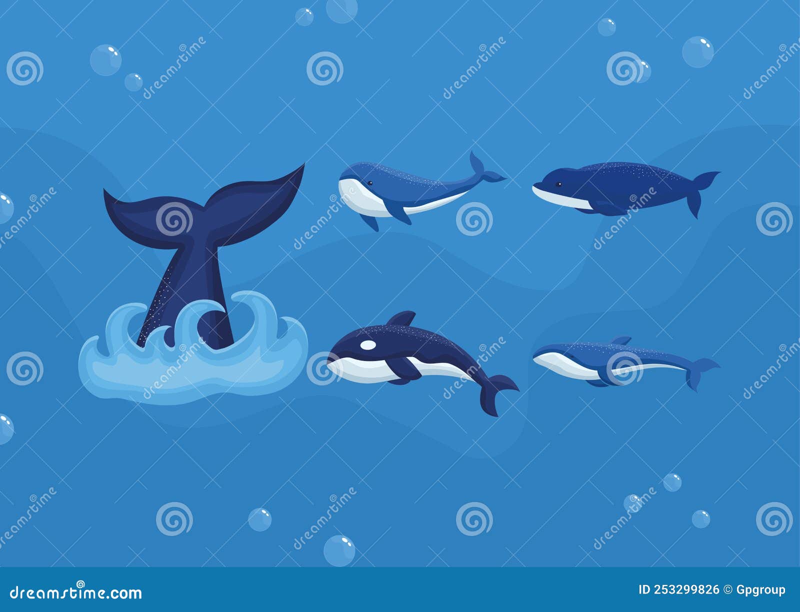 Colored whales set stock vector. Illustration of undersea - 253299826