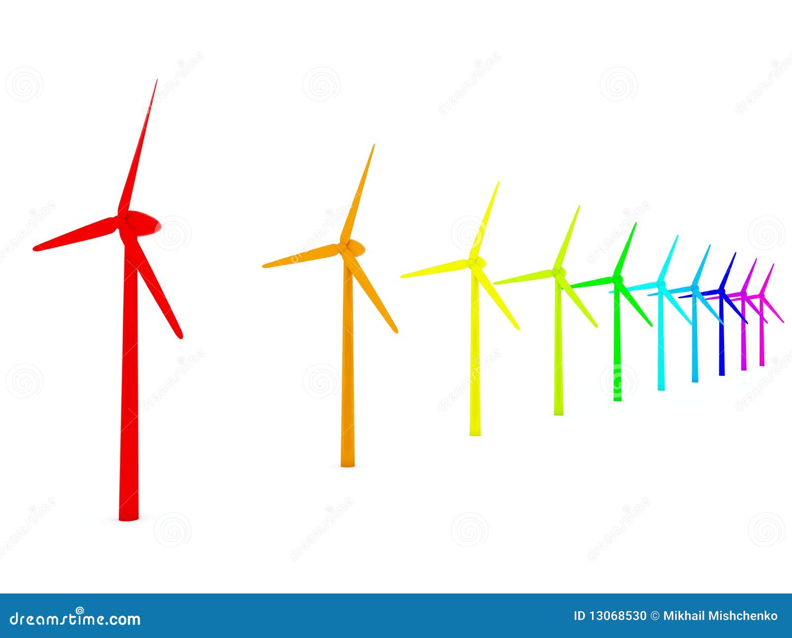 Colored wind turbines stock illustration. Illustration of clean - 13068530