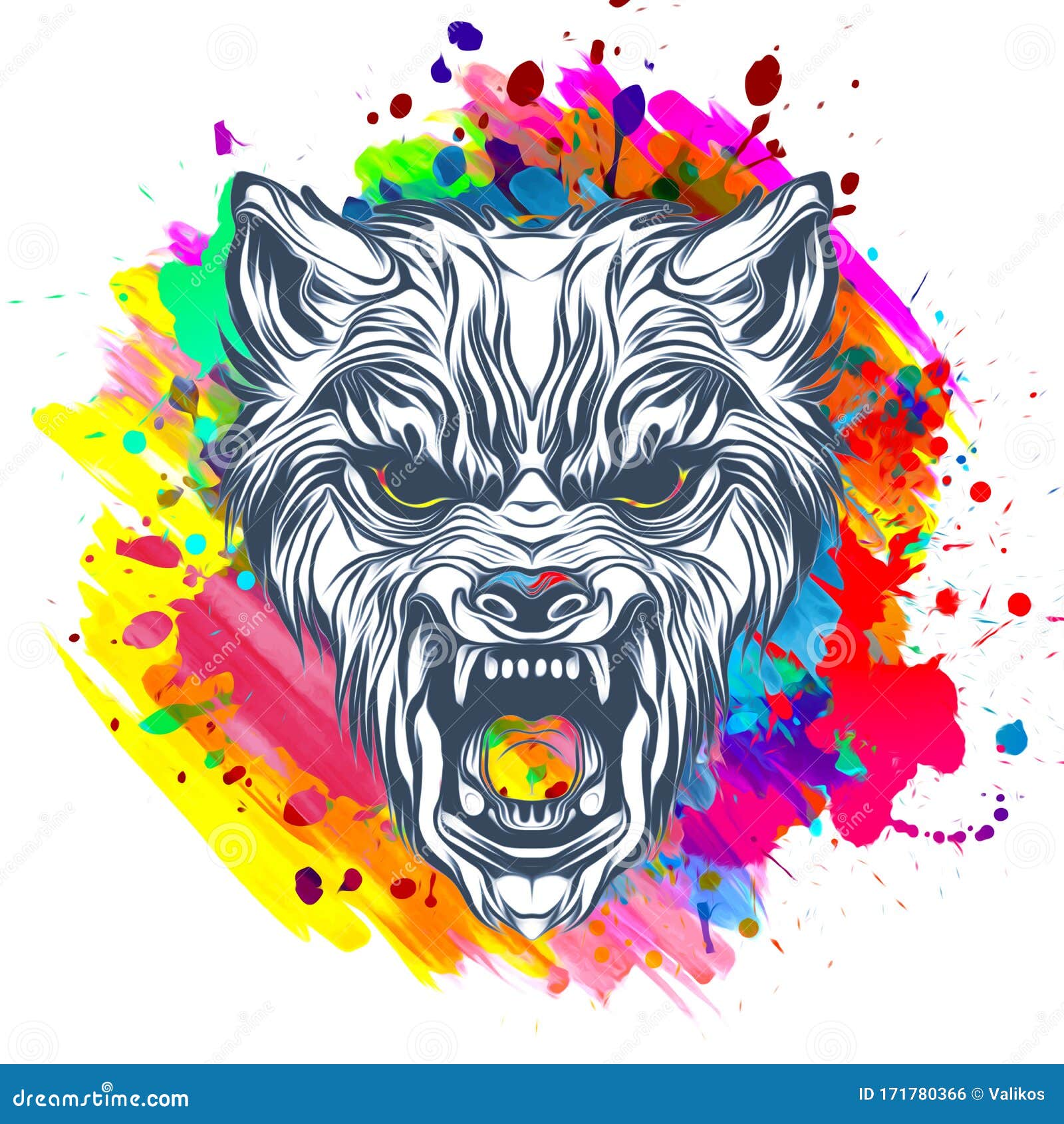 Colored Wolf Isolated on White Background Stock Illustration ...