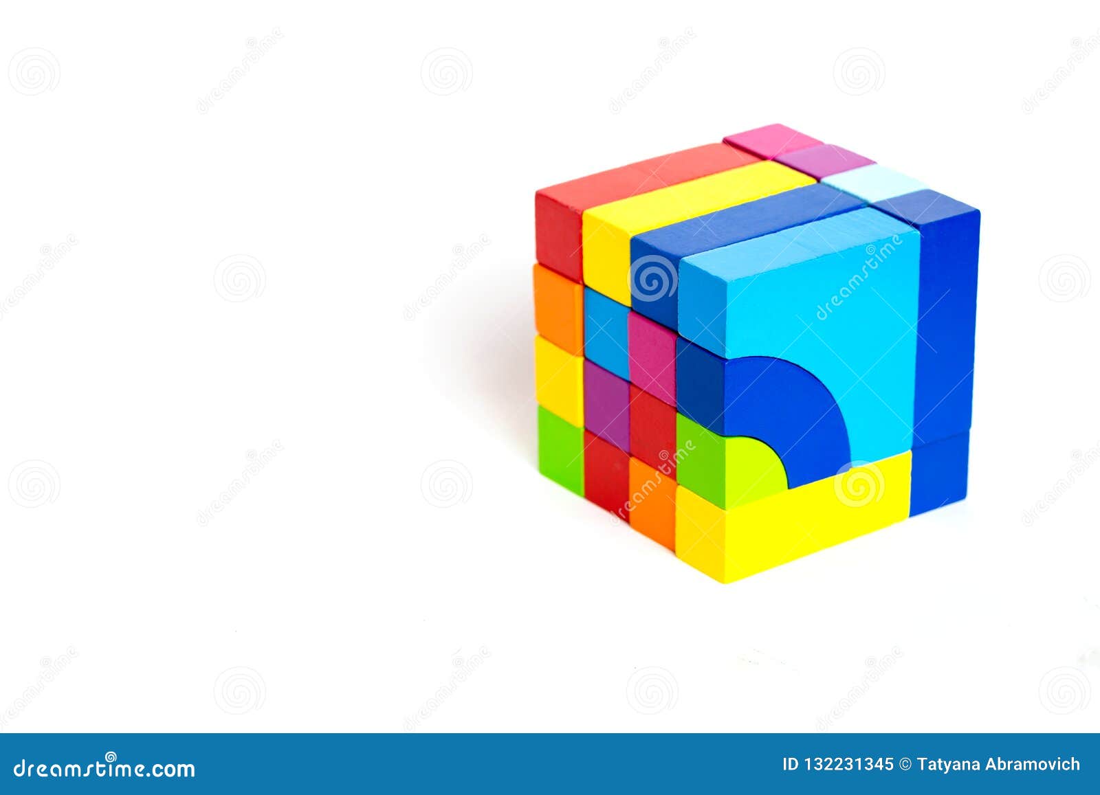 Colored Wooden Blocks, Cubes, Build on a Light White Background. a Cube ...