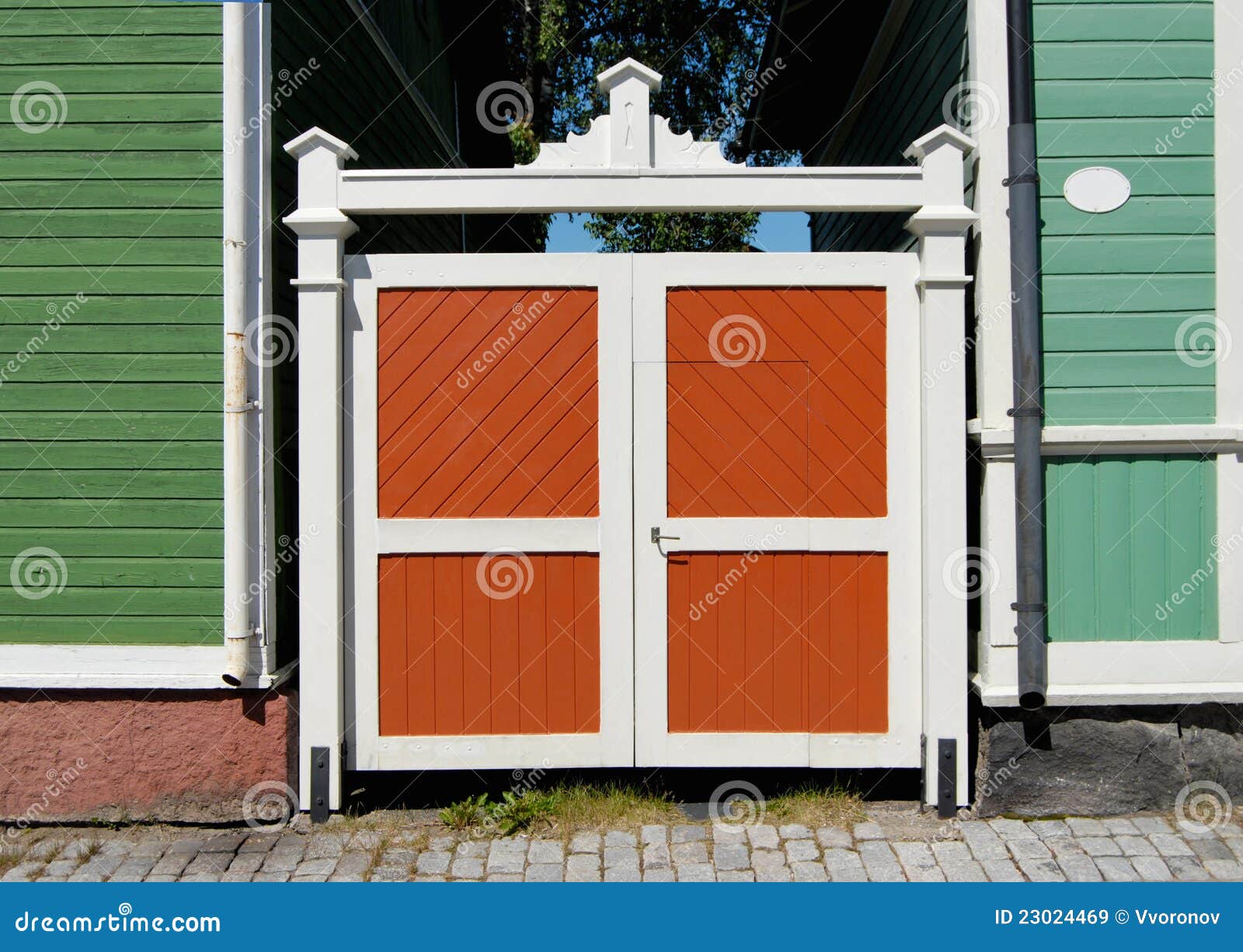 Colored Wooden Gate stock image. Image of carving, grass - 23024469