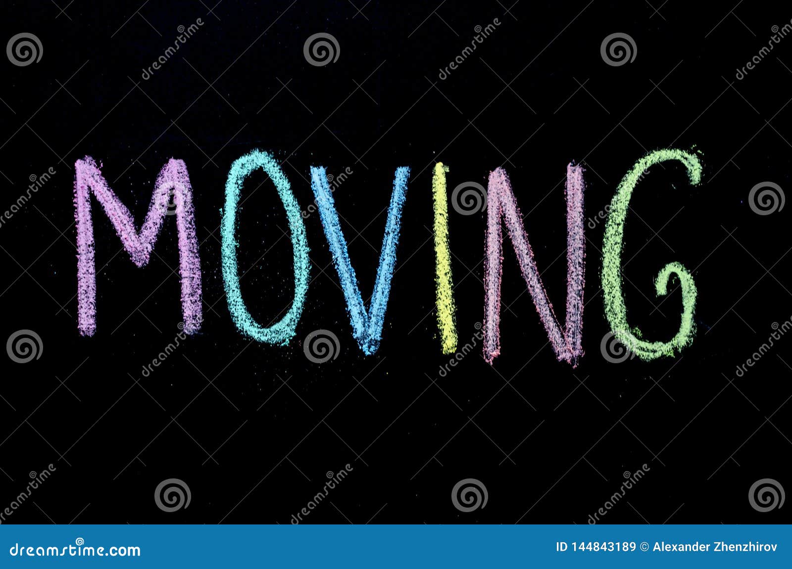Colored Word `moving` on Chalkboard Stock Image - Image of child ...