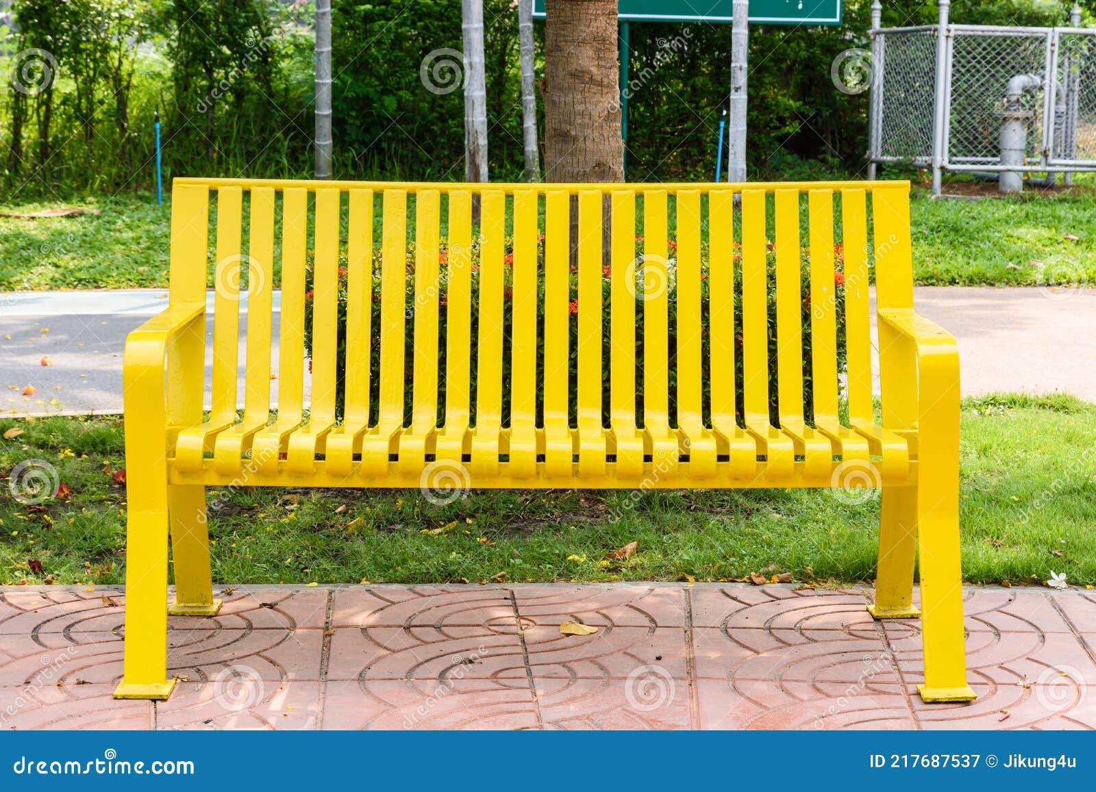Colored yellow bench stock image. Image of leaf, beautiful - 217687537