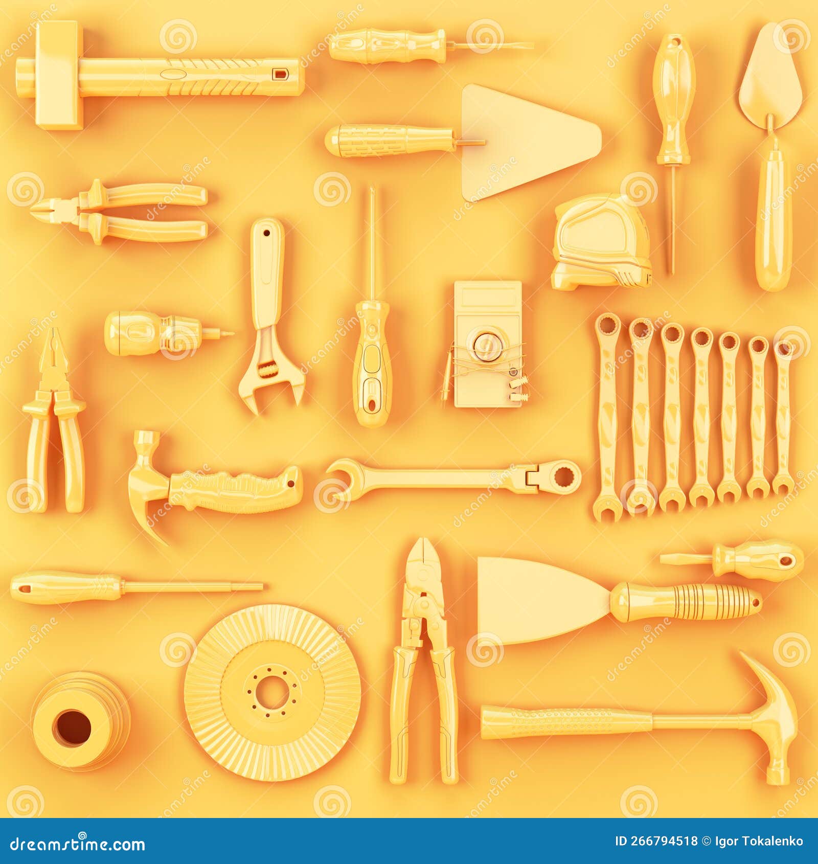 Colored Yellow Tools Set Background Concept of Repair Tools Warehouse ...