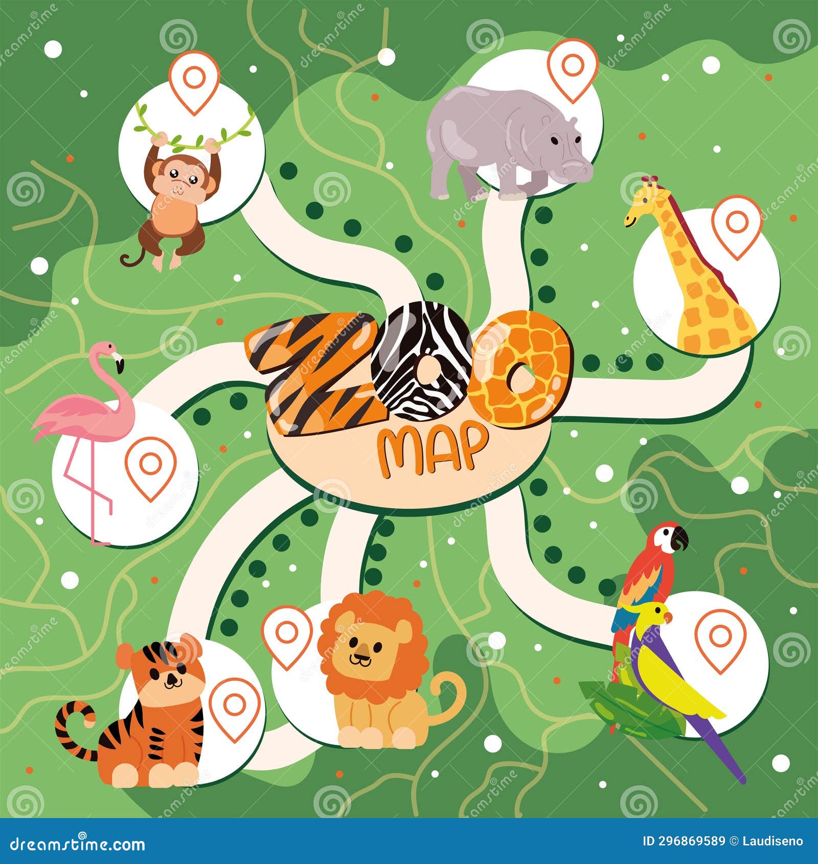 Colored Zoo Interactive Map with Cute Animals Vector Stock Vector ...