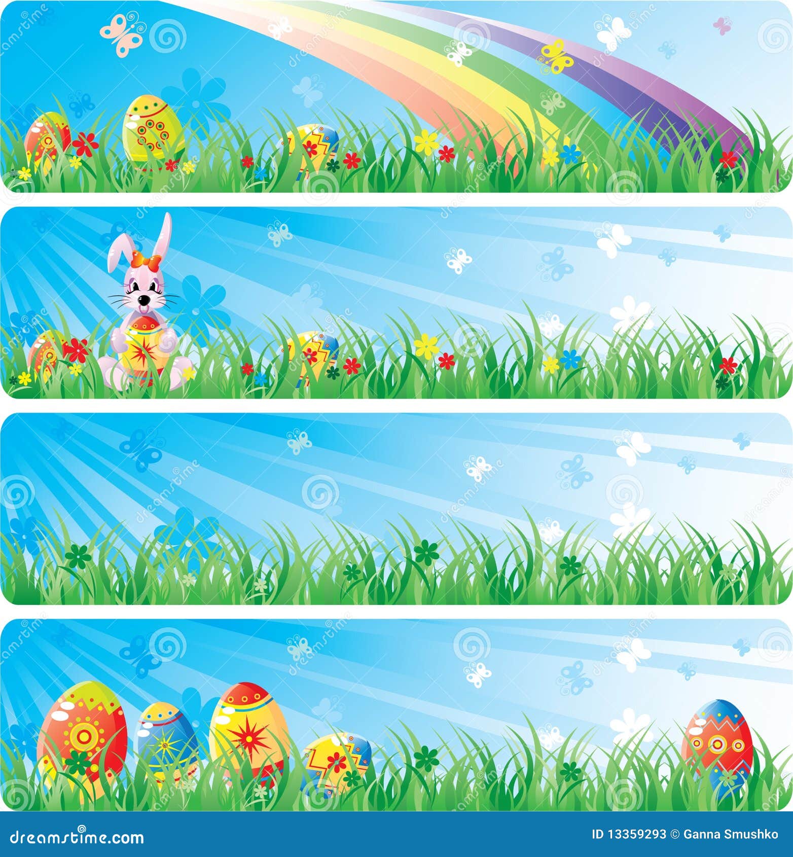 Easter Banner With Hand Drawn Hanging Egg Decoration And Greetings ...