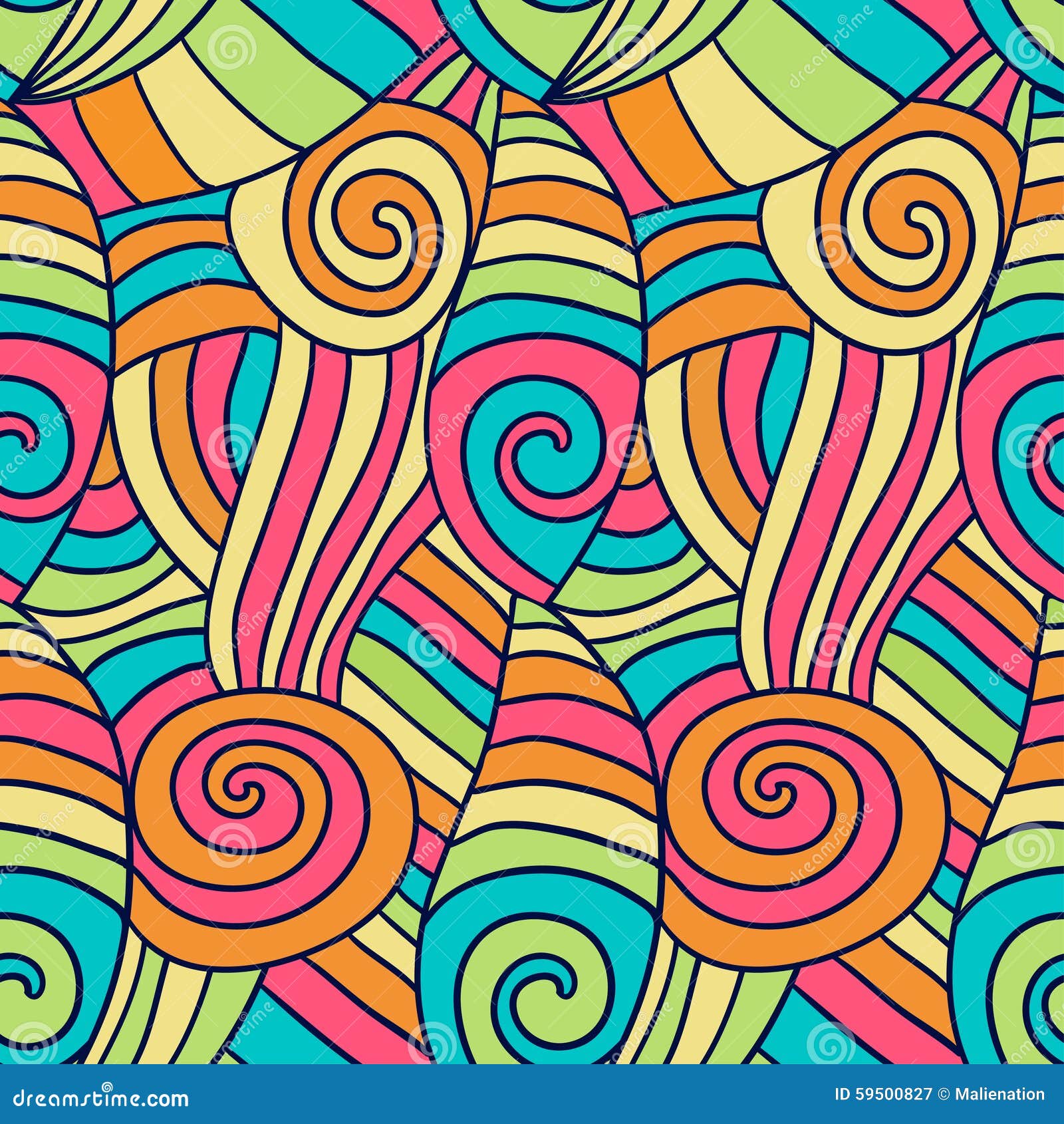 Colorfu Abstract Waves Pattern. Hand Drawn Spiral Wavy Background ...