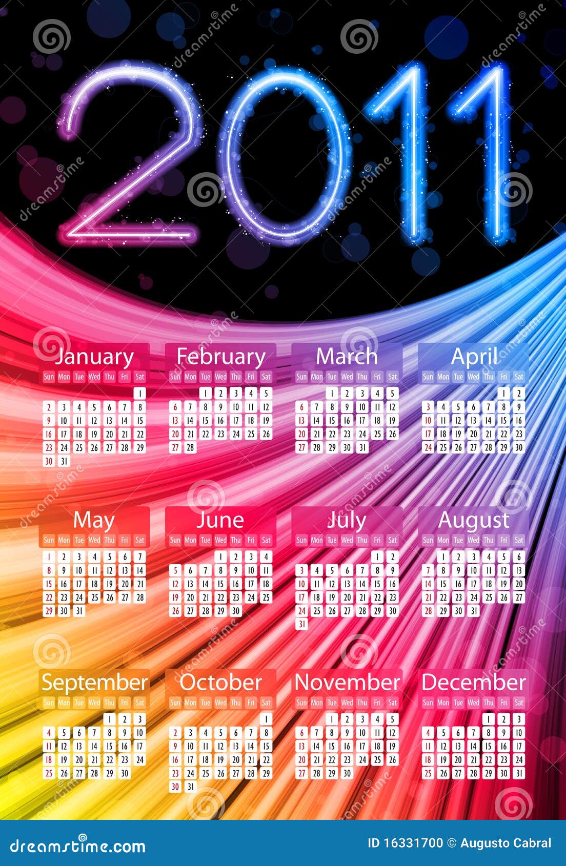 Colorful 2011 Calendar on Black Stock Vector - Illustration of november ...