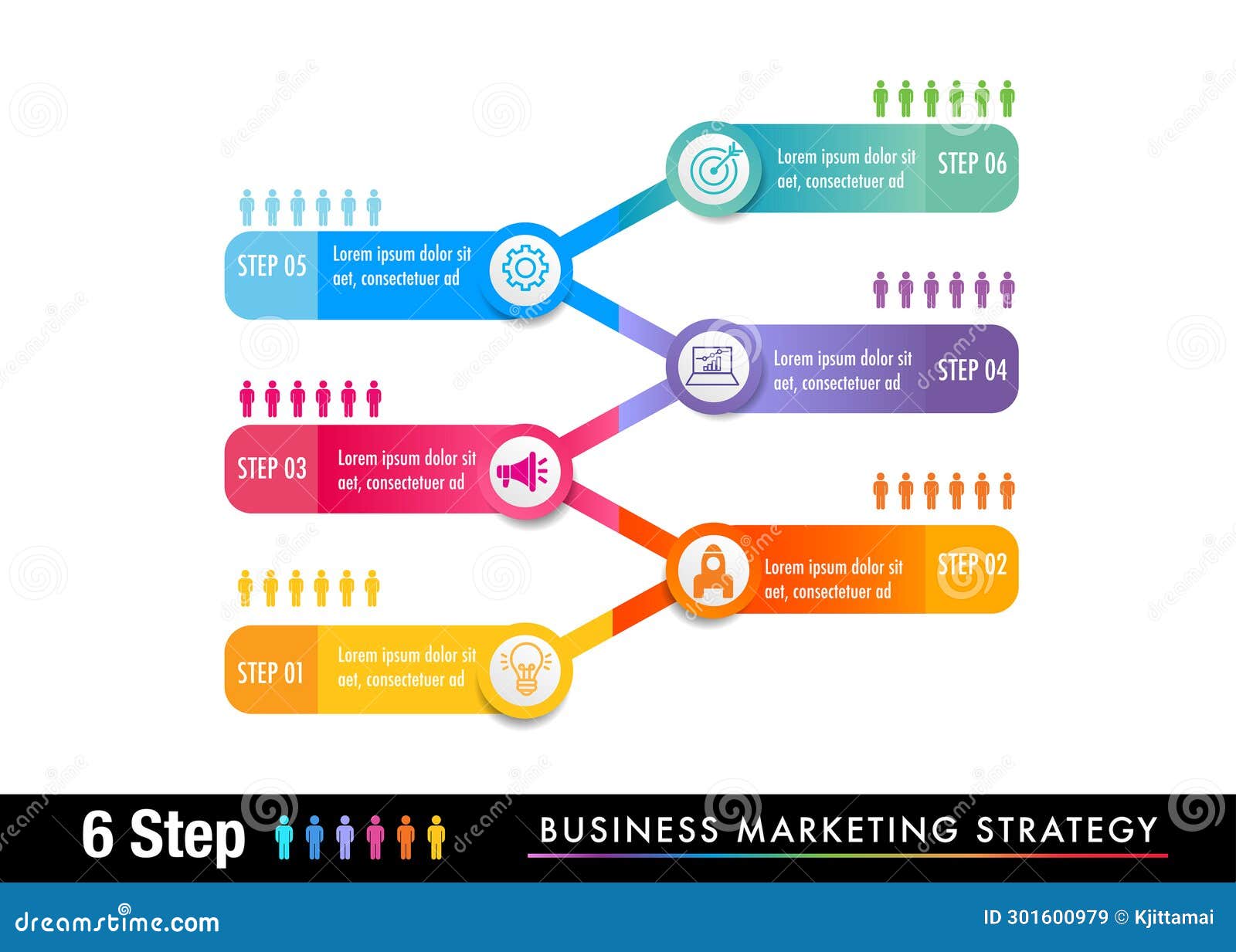 Colorful 6 Marketing Plan Infographic Template Stock Illustration ...