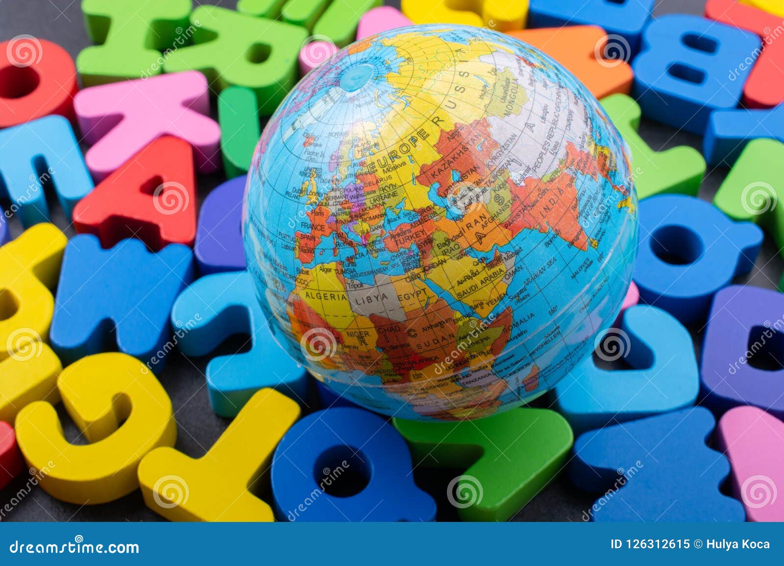 Globe and Colorful ABC Letters Made of Wood Stock Image - Image of ...