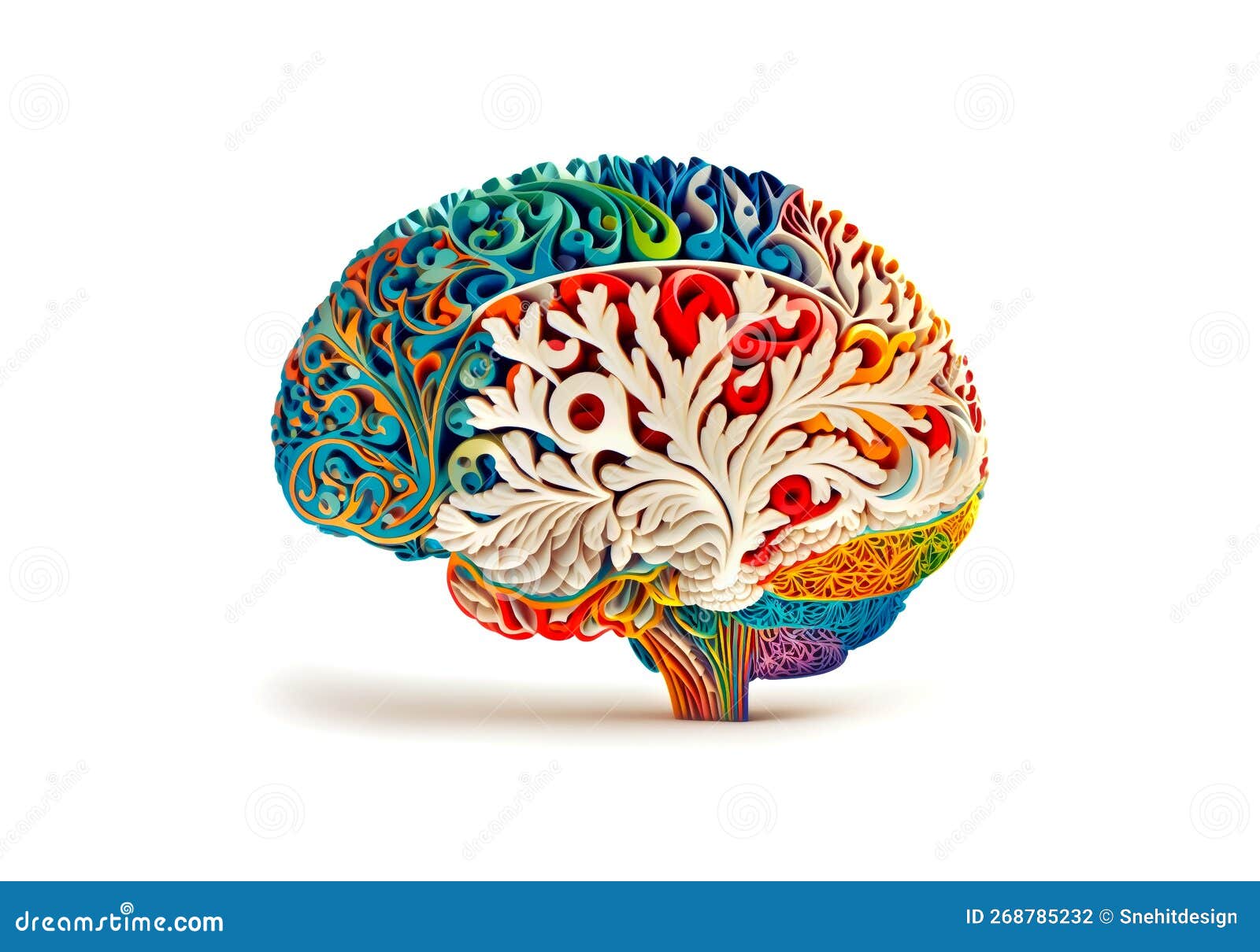 Colorful Abstract AI Generated 3d Human Brain on White Background ...