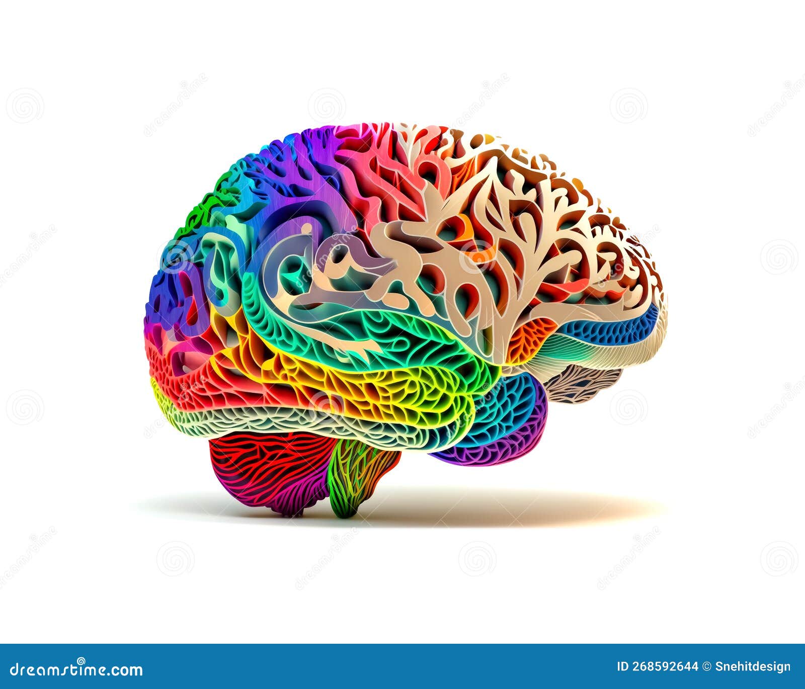 Colorful Abstract AI Generated 3d Human Brain on White Background ...