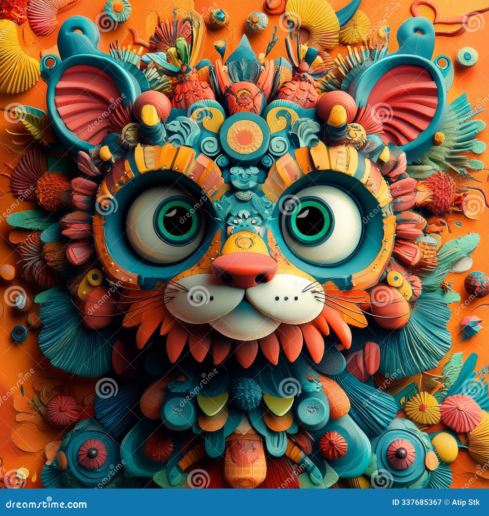 Colorful Abstract Animal Face with 3D Design and Patterns Stock ...