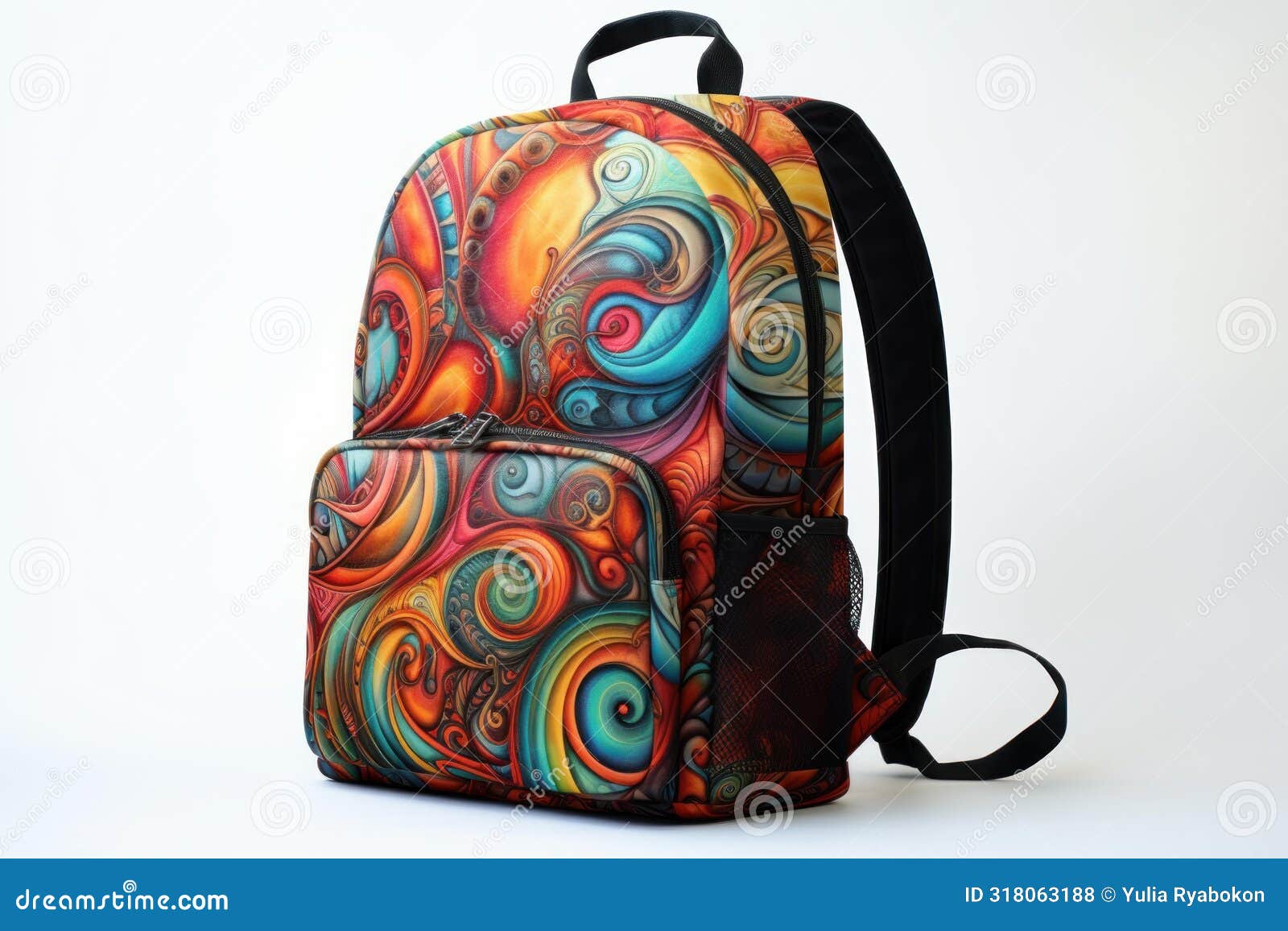 Colorful Abstract Art Backpack on White Background Stock Photo - Image ...