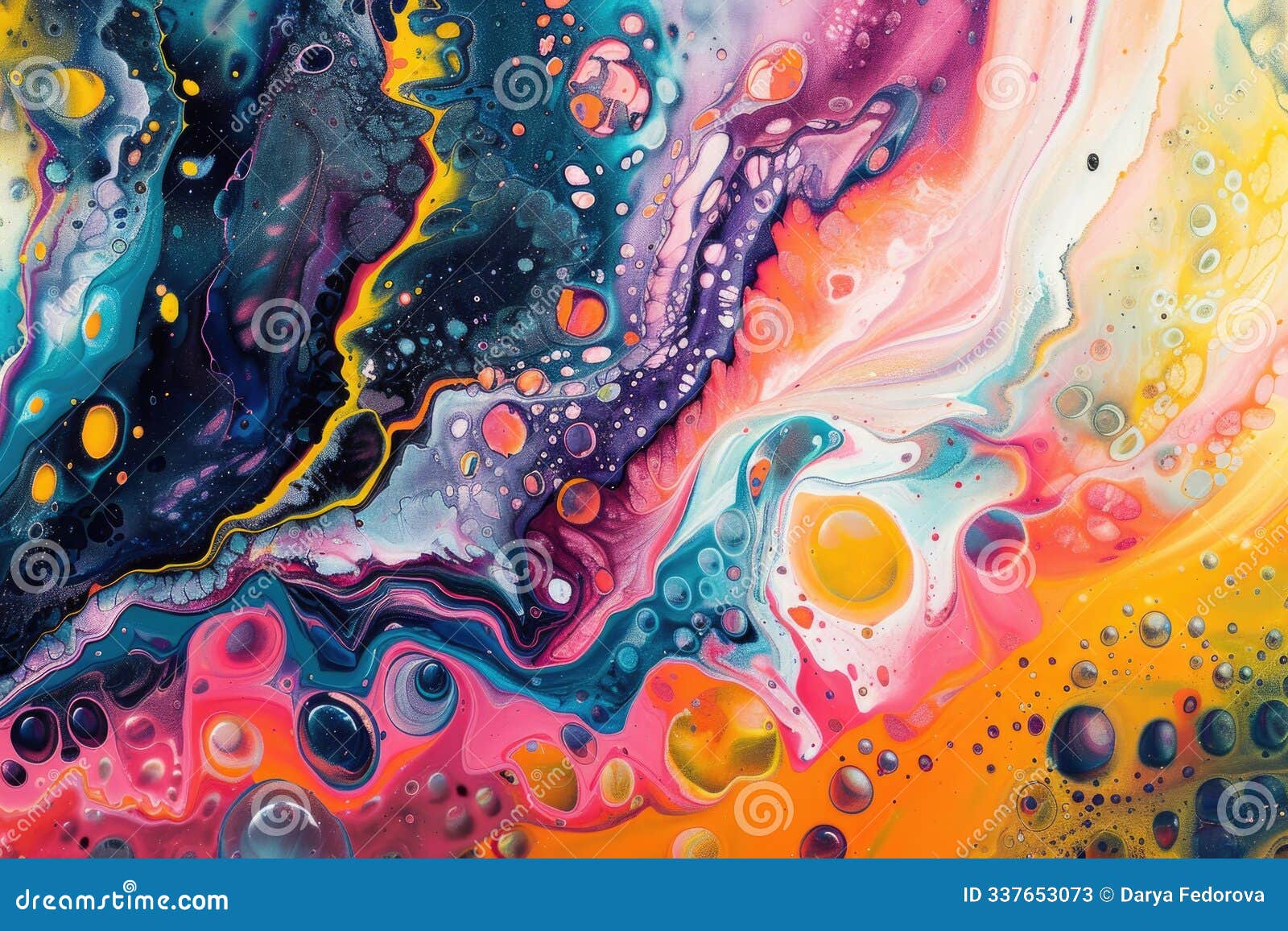 Colorful Abstract Art with Dripping Paint and Bubbles Stock Image ...