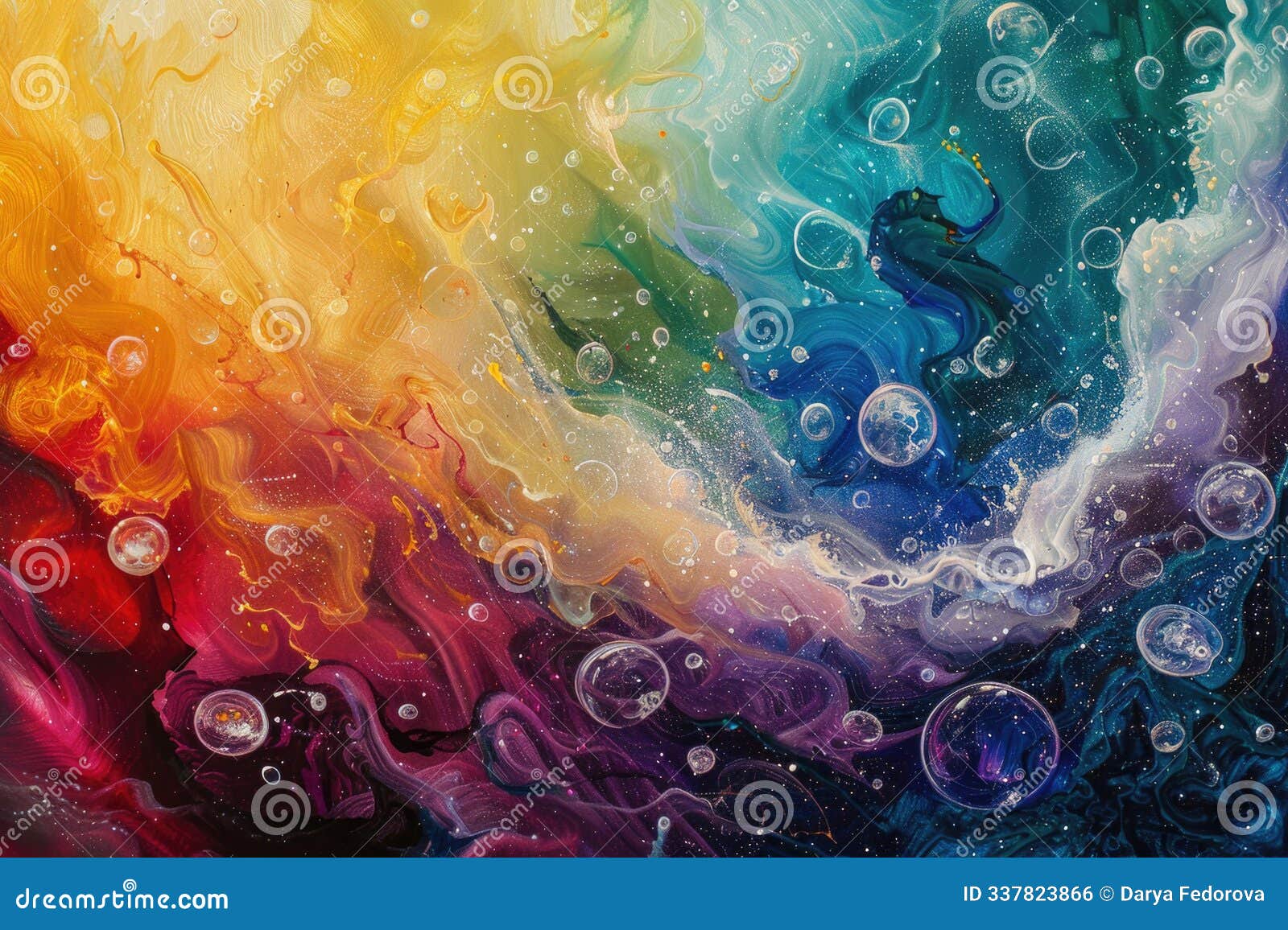 Colorful Abstract Art with Dripping Paint and Bubbles Stock Photo ...