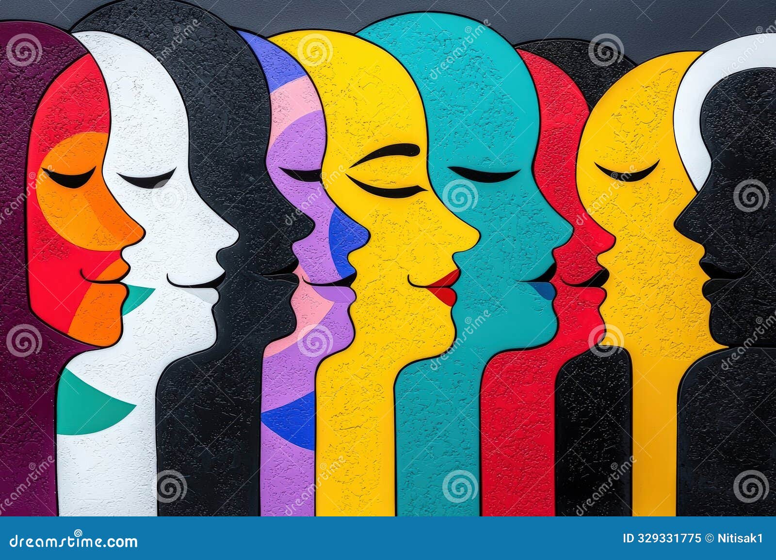 Colorful Abstract Art Featuring Diverse Stylized Faces in Profile ...