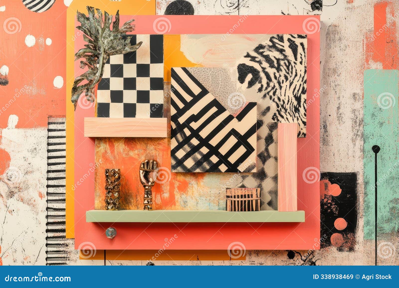 Abstract Artwork with Geometric Shapes, Patterns, and Objects Stock ...